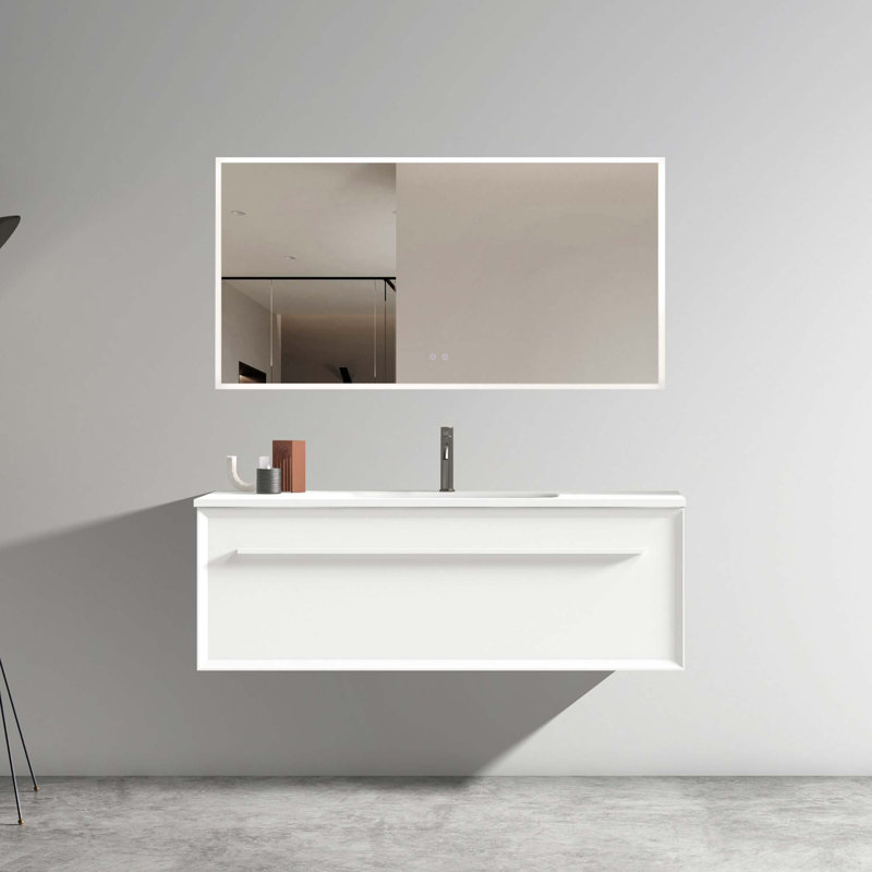 Ebern Designs Modern Wall Mounted Bathroom Vanity With Solid Surface ...