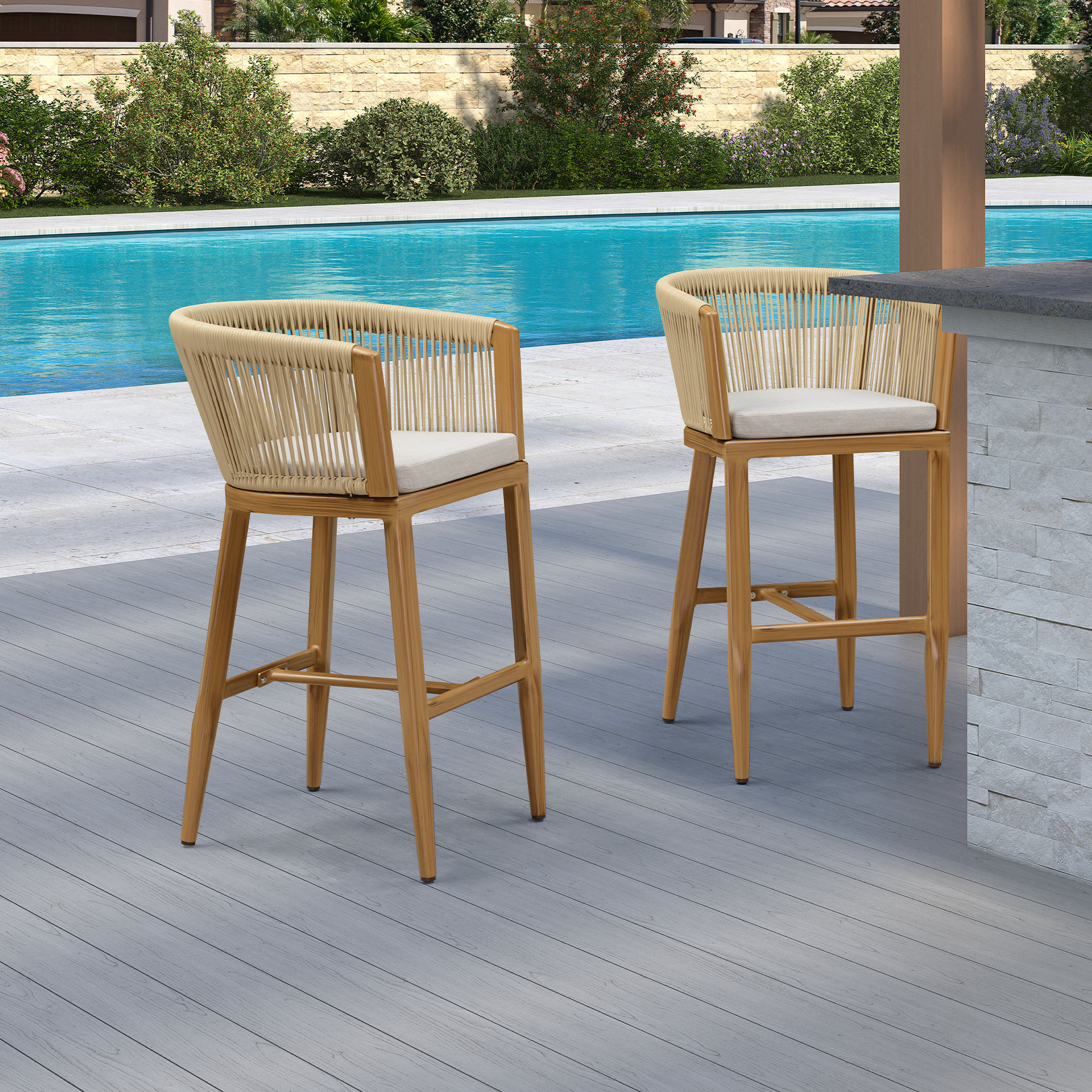 Corrigan Studio® Counter Height Bar Stools Set Of 4 Rattan Bar Stools ...