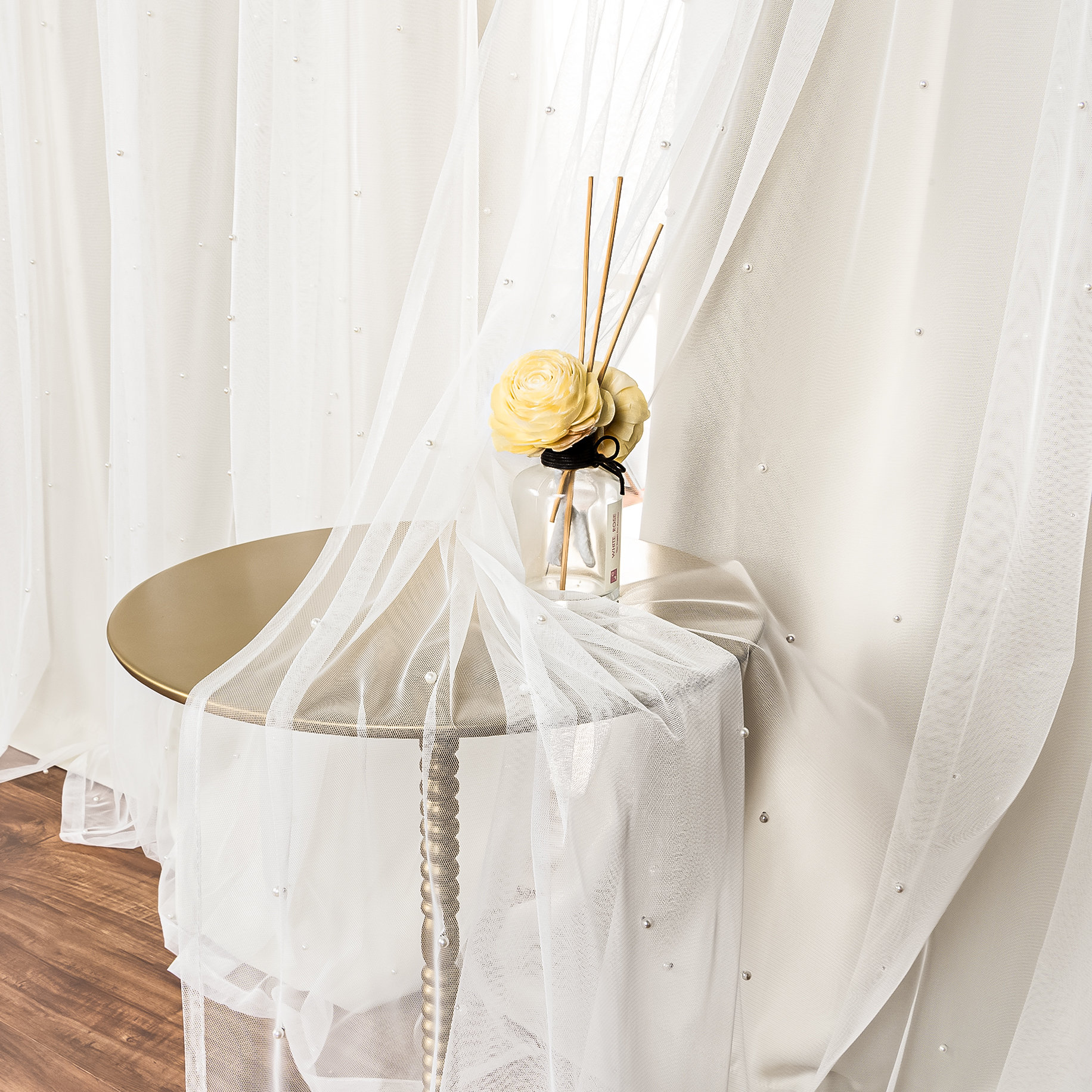 Latitude Run® Pearl Beaded Tulle Overlay Room Darkening Grommet ...