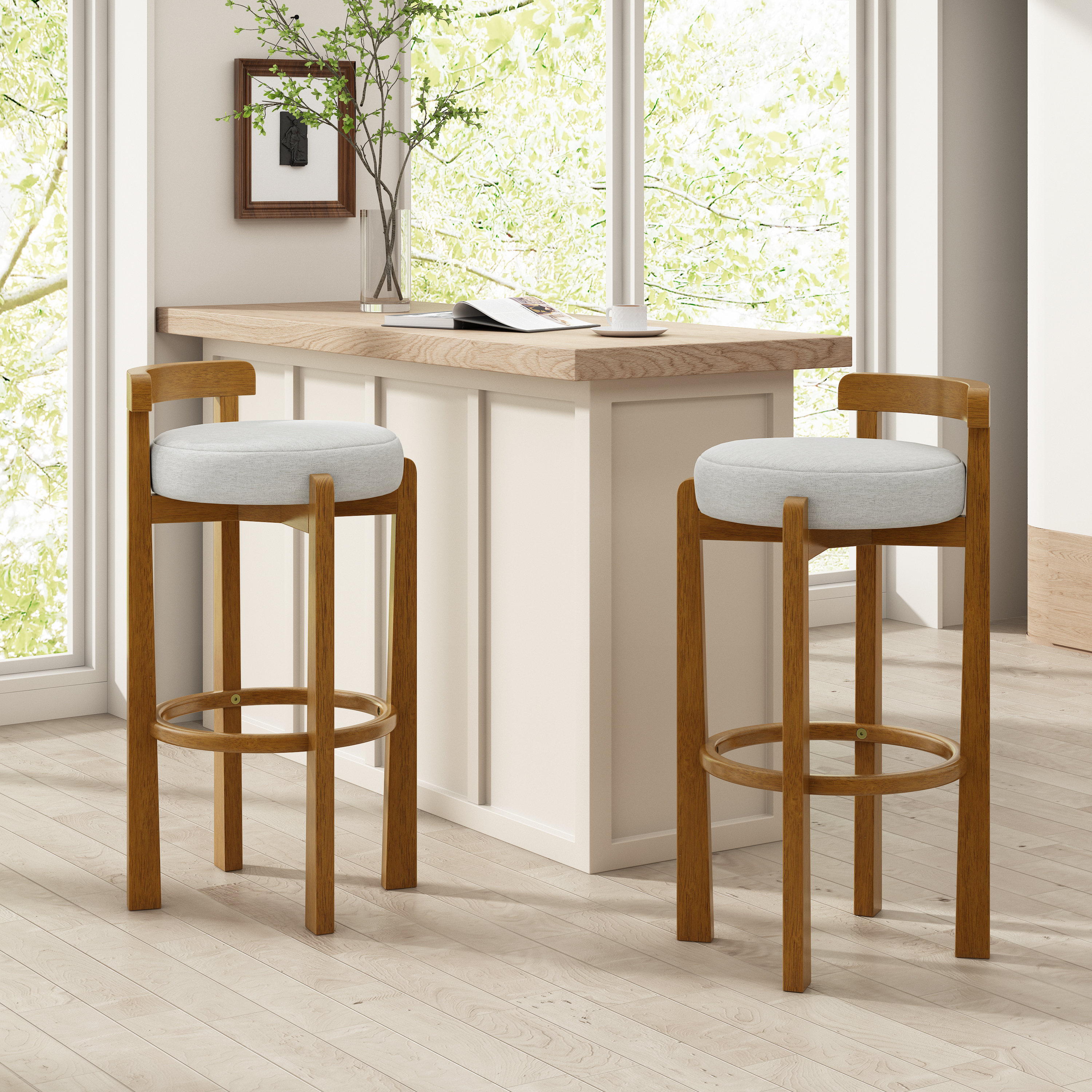 Latitude Run® Ray 30.6” Seat Height Rubberwood Bar Stools With Cushion ...