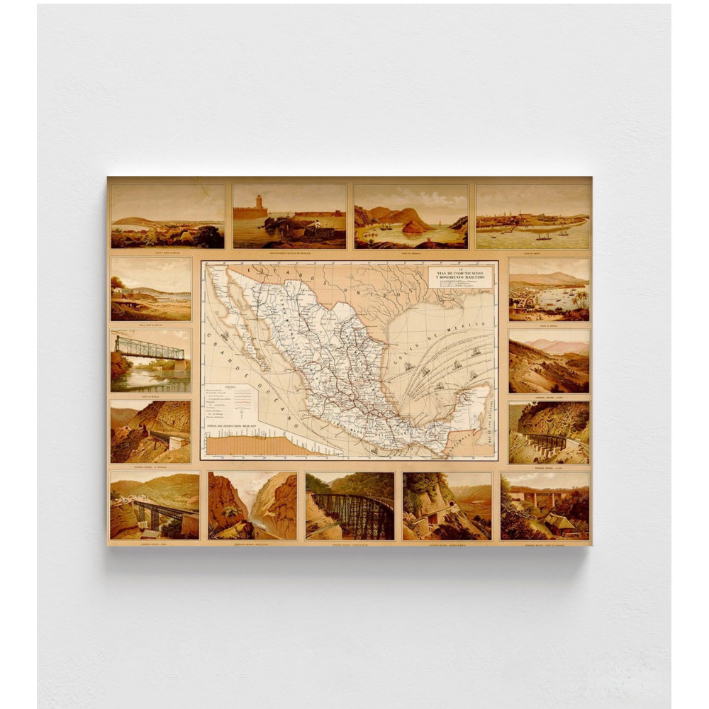WeFrameArt Roads Harbours Waterways Bridges Highways And Coastlines Of Mexico, Road Trip Map ...