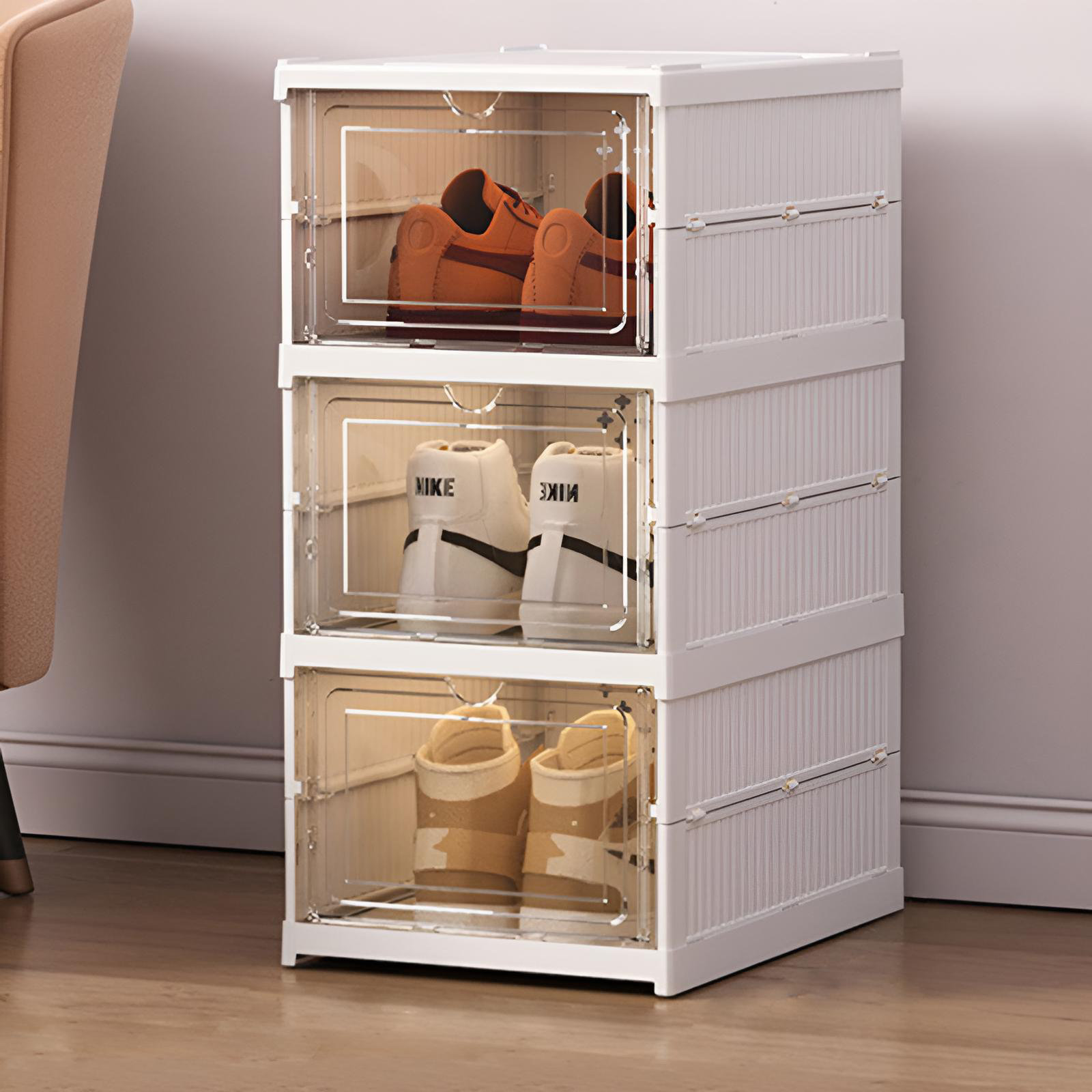 Rebrilliant Transparent Shoe Box, Integrated Narrow Shoe Rack | Wayfair