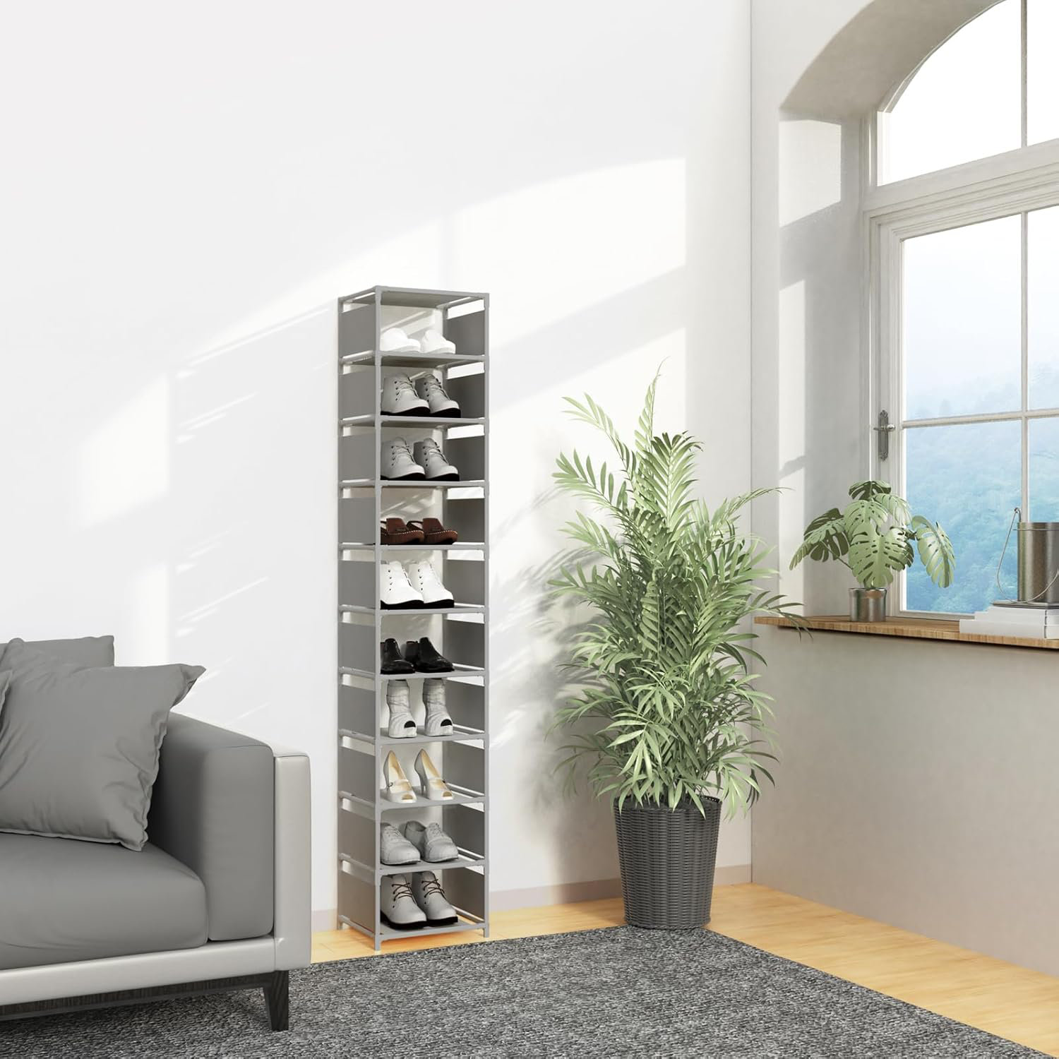 Rebrilliant 10-tier Vertical Shoe Rack Slim Grey Organizer | Wayfair