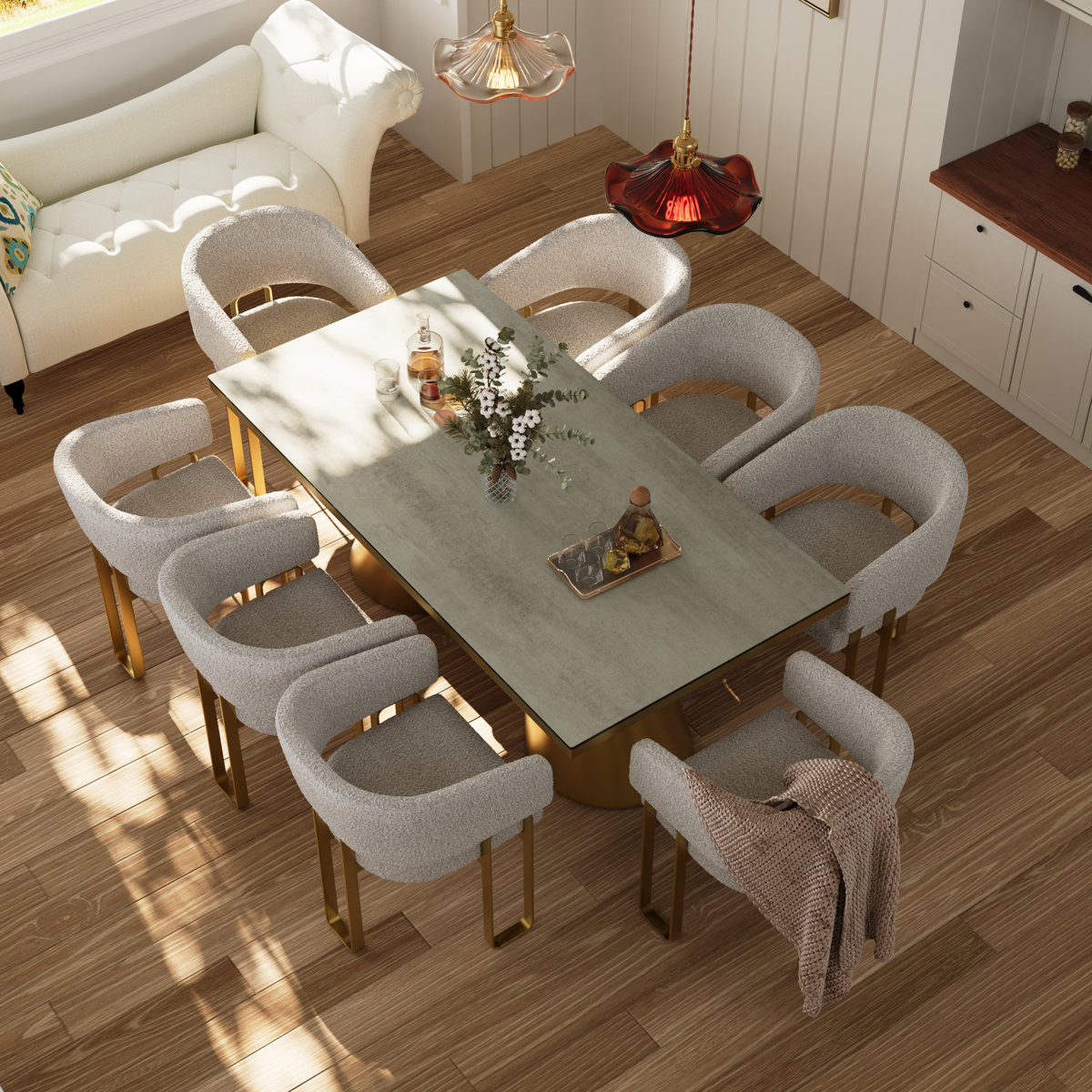 jajaplus 9-Piece Gold Dining Table Set For 8, 78-Inch Glass Dining Room ...
