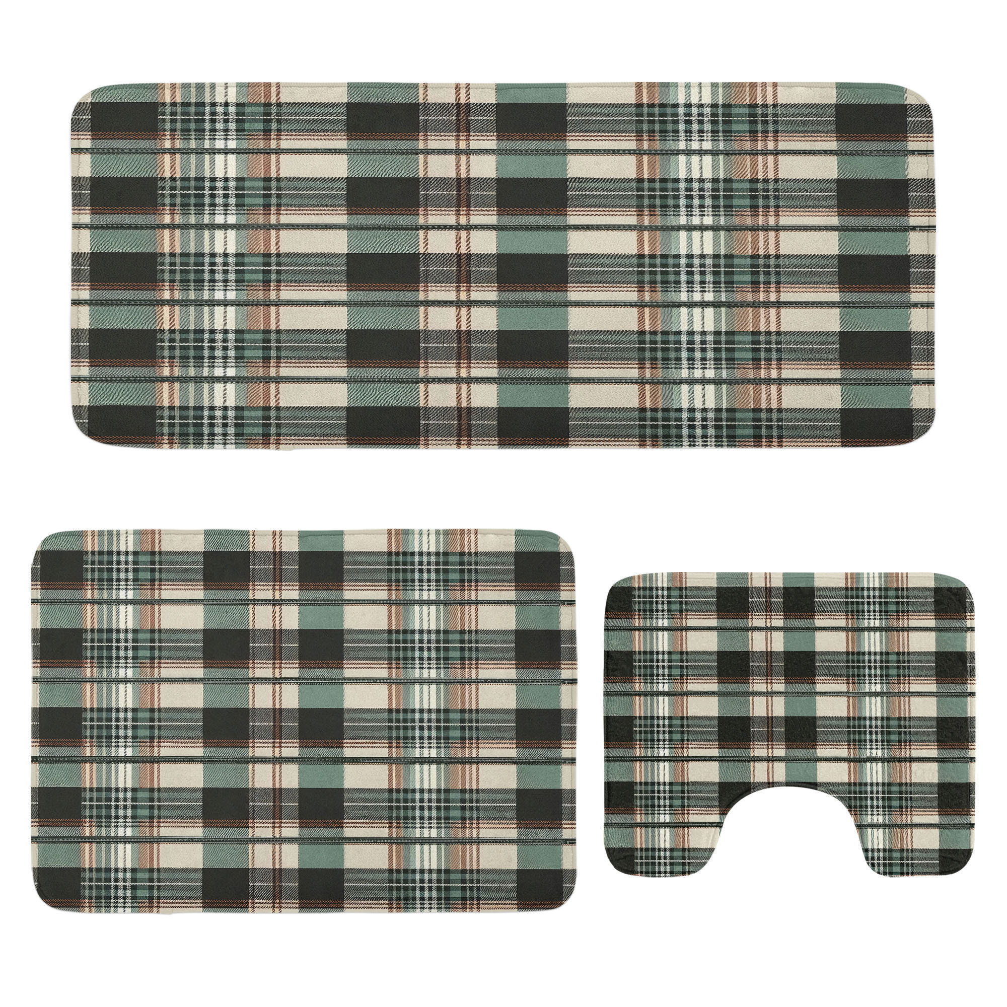 East Urban Home Plaid Bathroom Rug Set 3 Pieces U-Shape & Rectangle ...