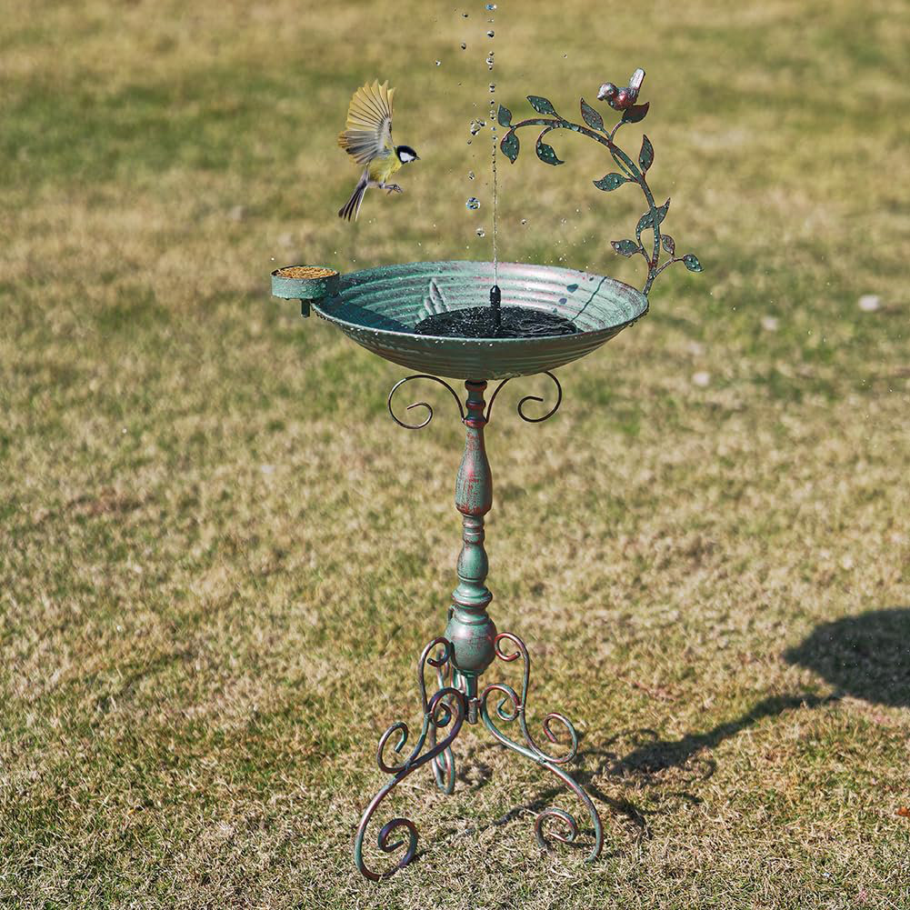 Fleur De Lis Living 13" Bird Bath Stand, Vintage Hummingbird Metal Bird ...