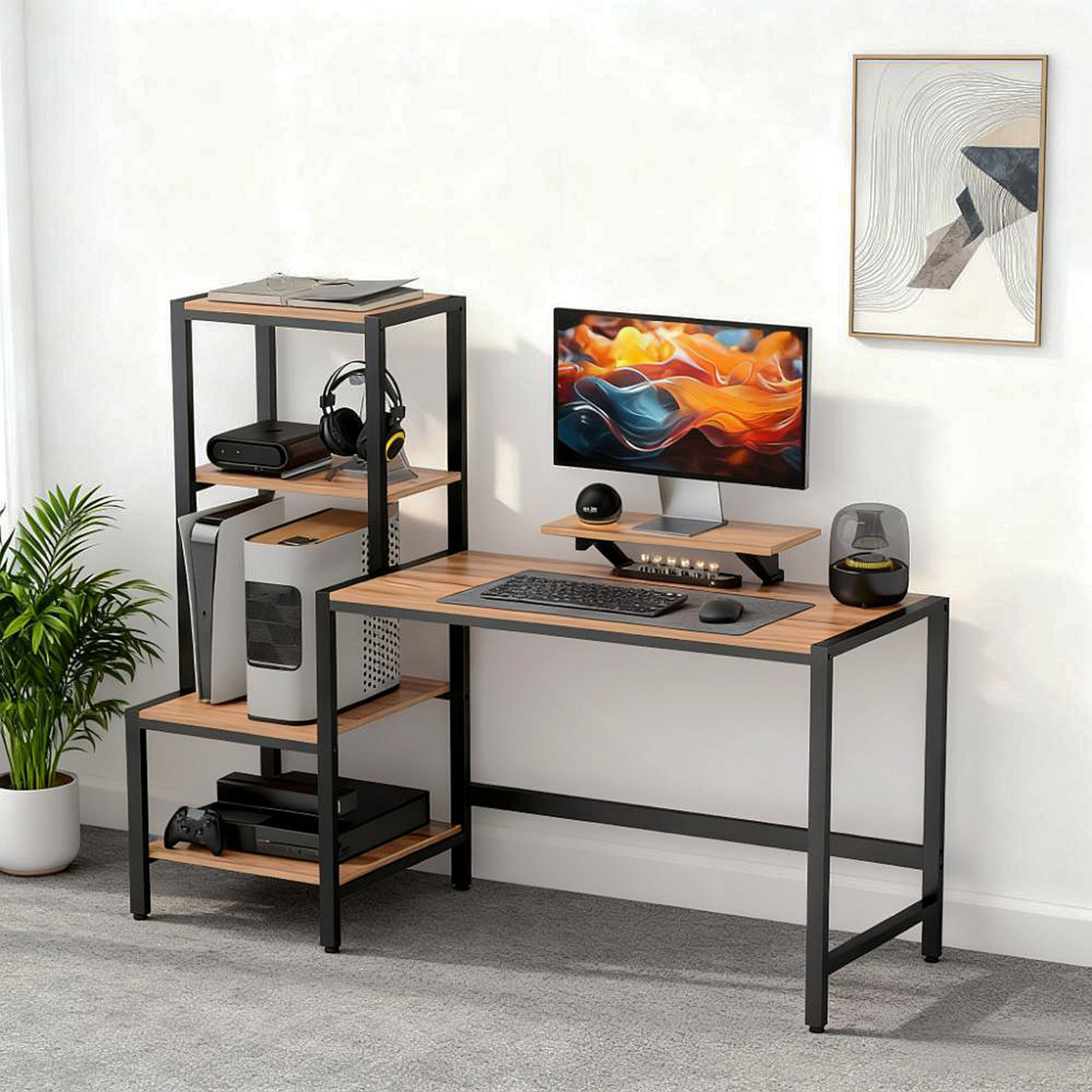 George Oliver Computer Desk, CPU Desk With Monitor Stand, Reversible 4 ...