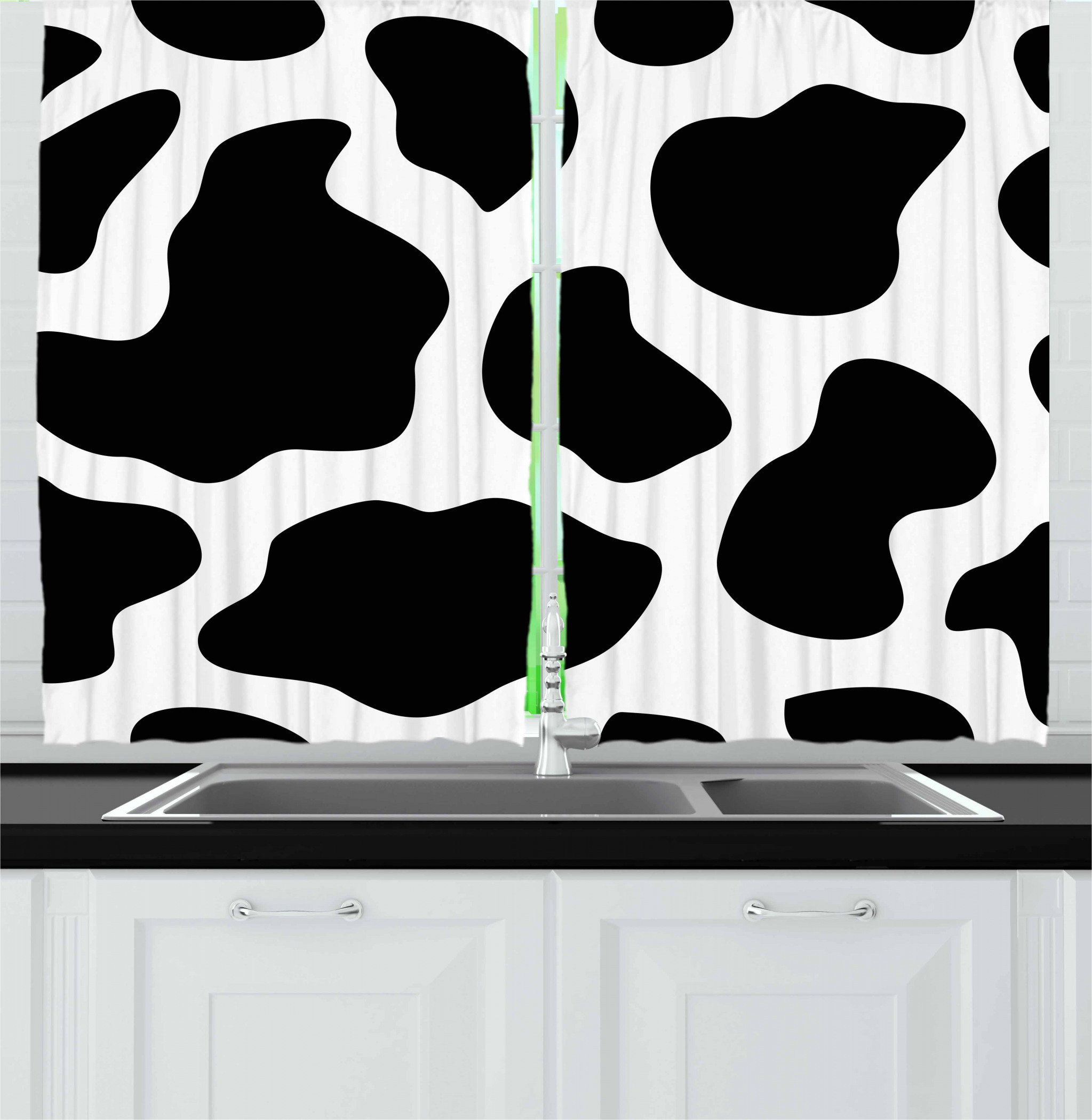East Urban Home 2 Piece Cow Print Kitchen Curtain | Wayfair