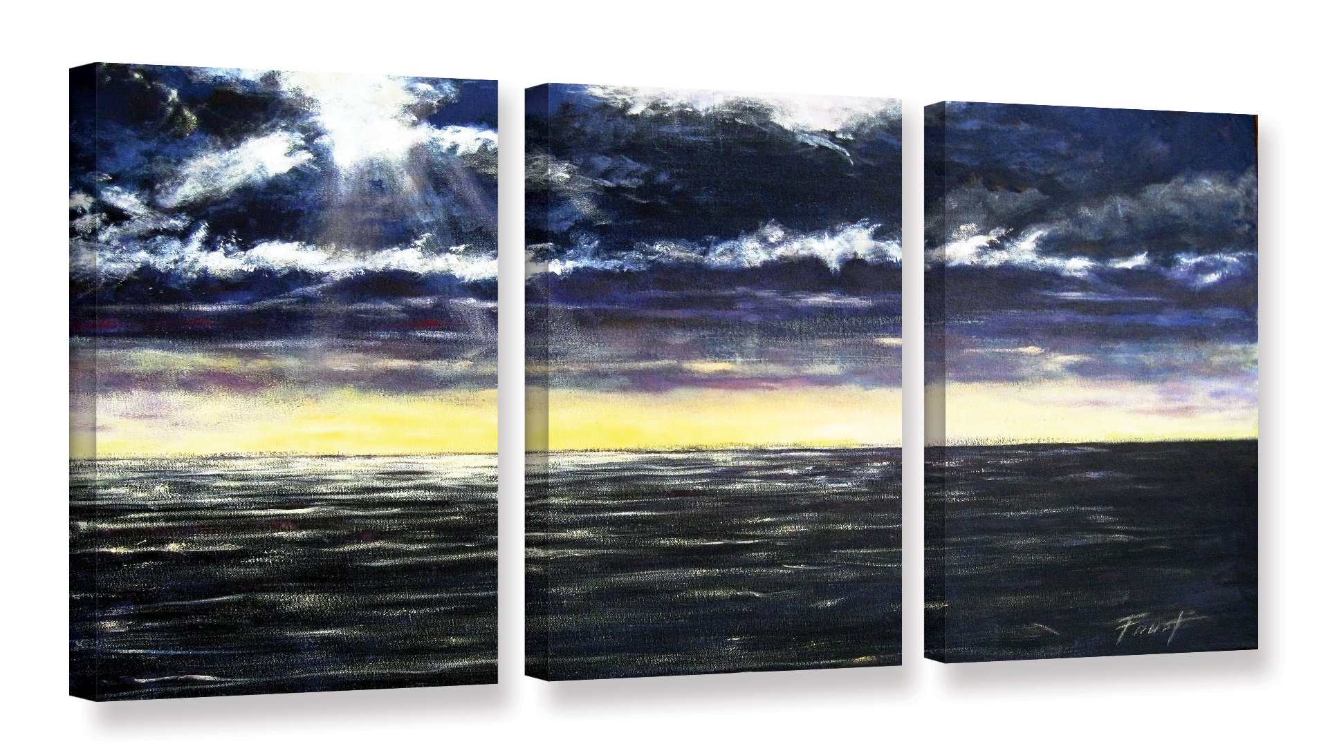 Breakwater Bay Ravage Sea - 3 Piece Print on Canvas | Wayfair