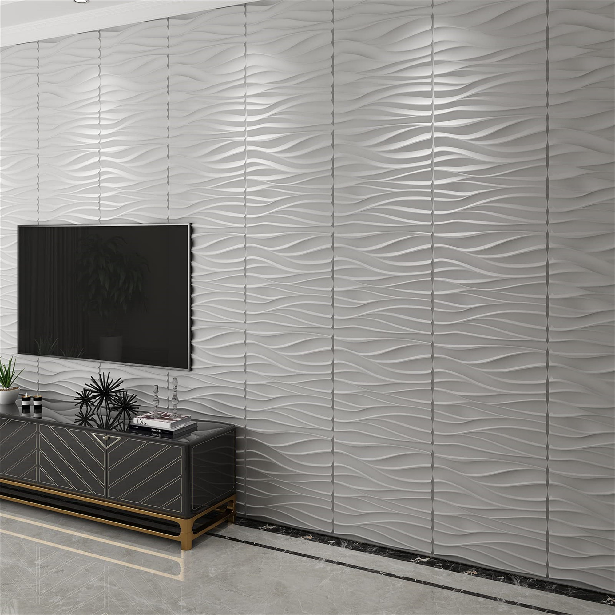 Ivy Bronx 3D Wavy Pvc Wall Panel In Matt White Cover 2.97 Sq Meter, For ...