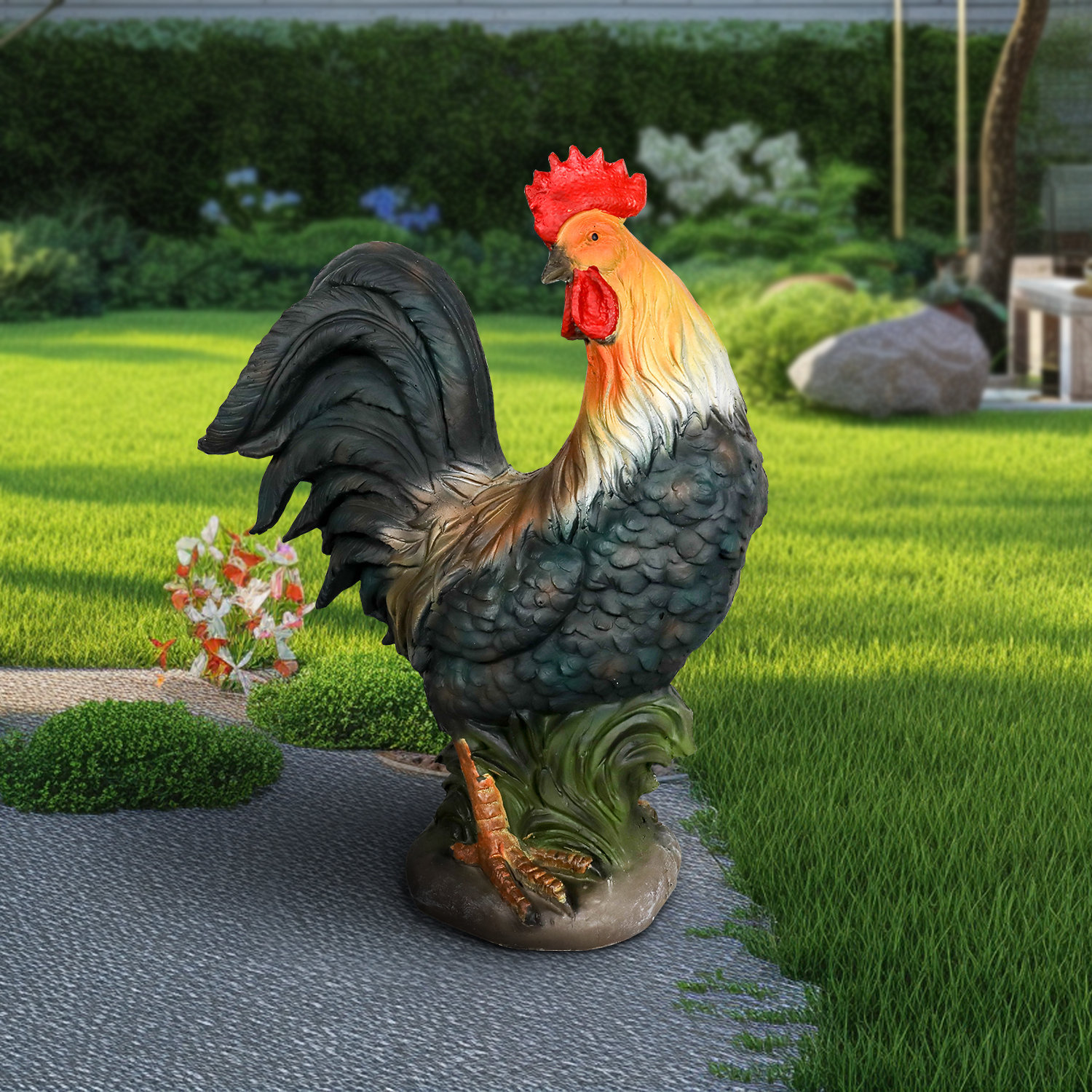 August Grove Concrete Rooster Decor,Yard Chicken Decorations,Outdoor ...