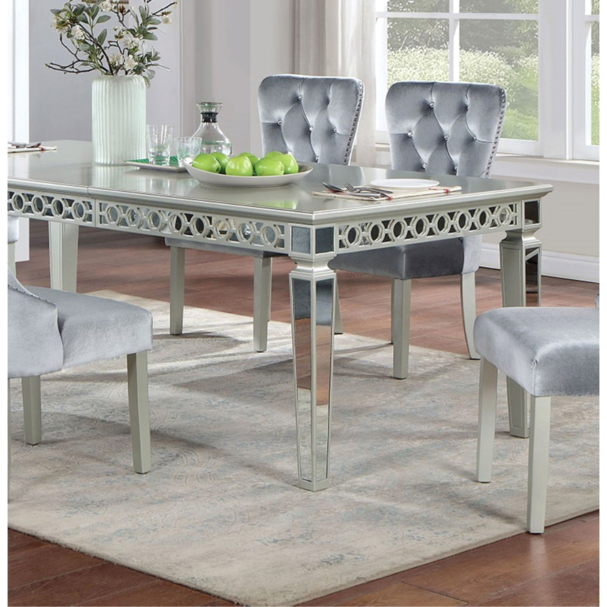 Everly Quinn Chic Contemporary Dining Table With Mirror Accents And ...