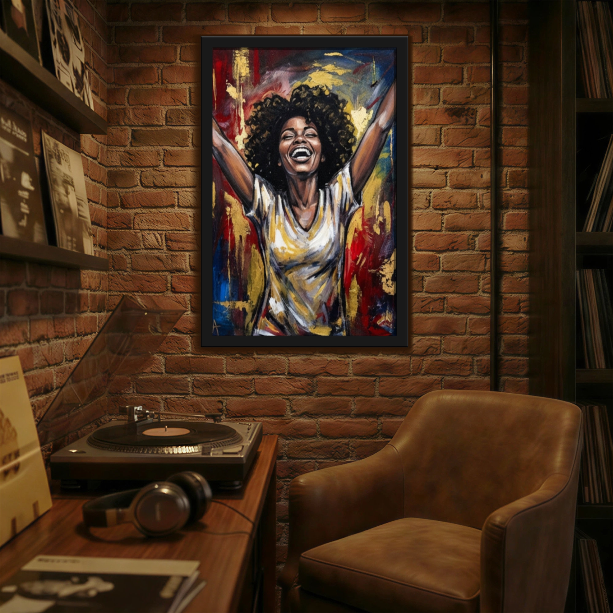 Mercer41 Abstract Joyful Woman With Raised Arms And Vibrant Background ...