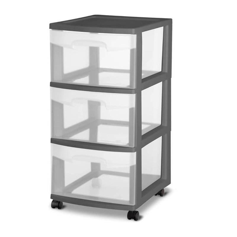 Sterilite 3 Drawer Home Organizer Storage Cart w/Caster Wheels, Gray (2 ...
