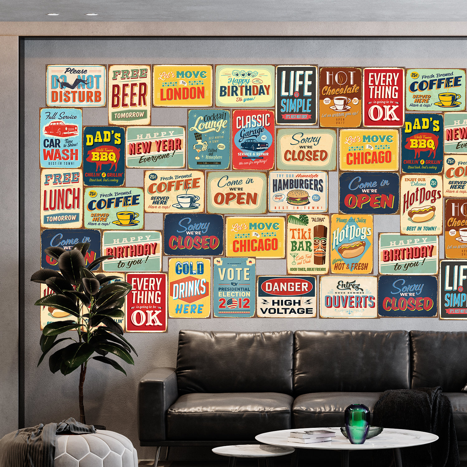 Ebern Designs Vintage Metal Sign Wall Decal Set & Reviews | Wayfair