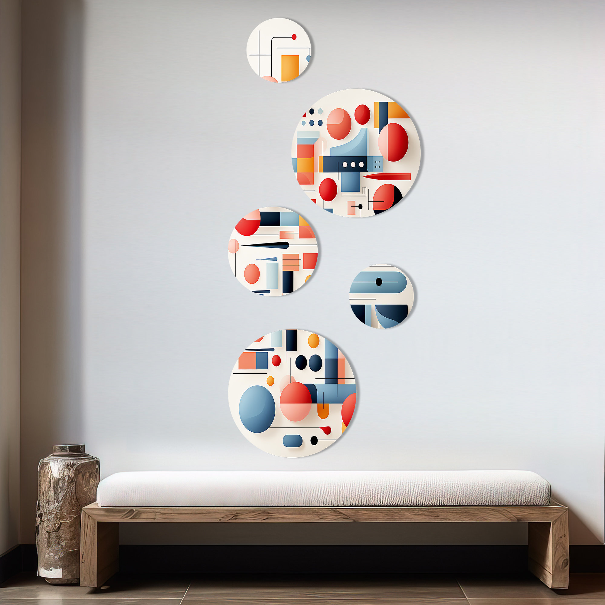 George Oliver Blue And Red Minimalism Form I - Abstract Round Wall Art ...