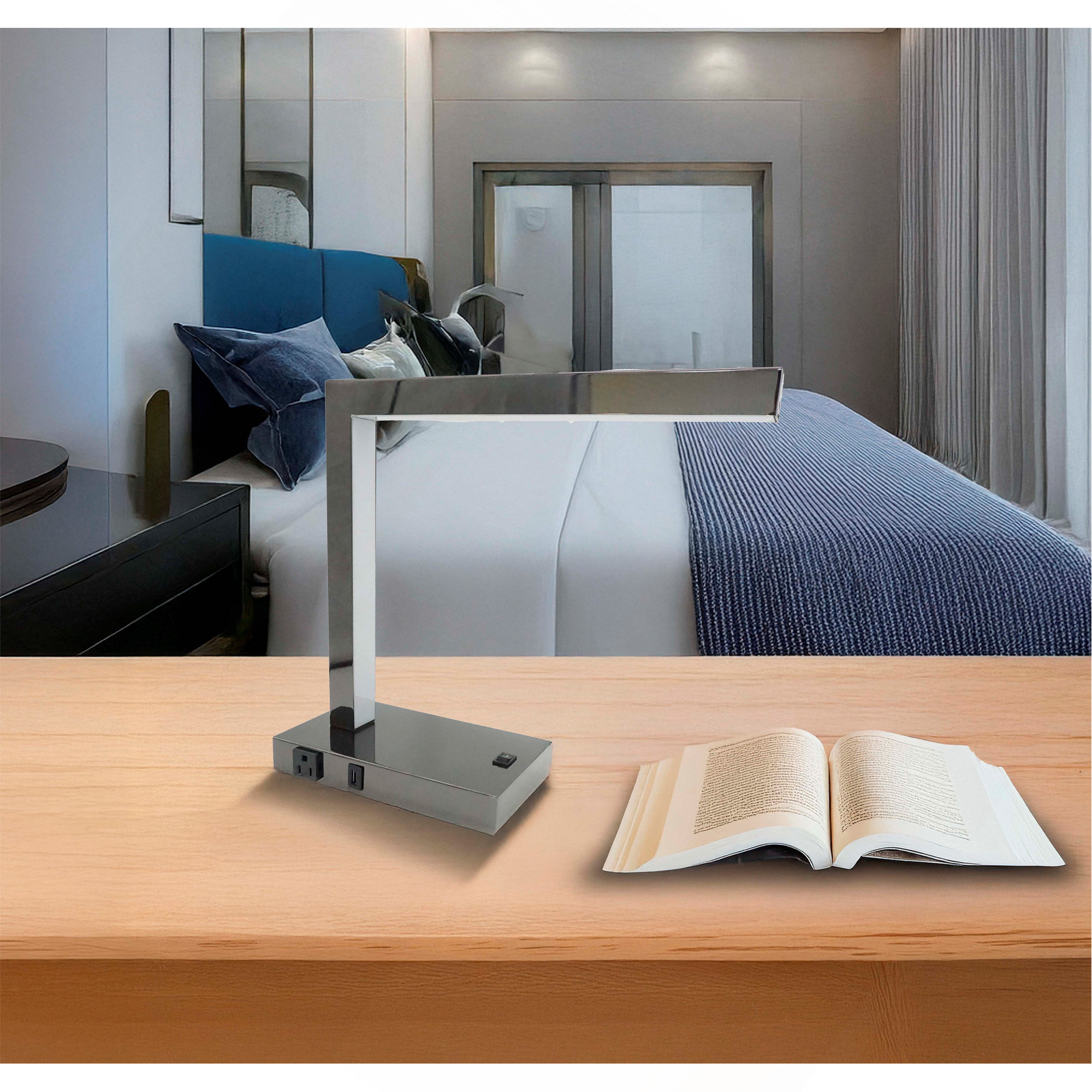 Orren Ellis Modern LED Desk Lamp With USB & Power Outlet | Wayfair