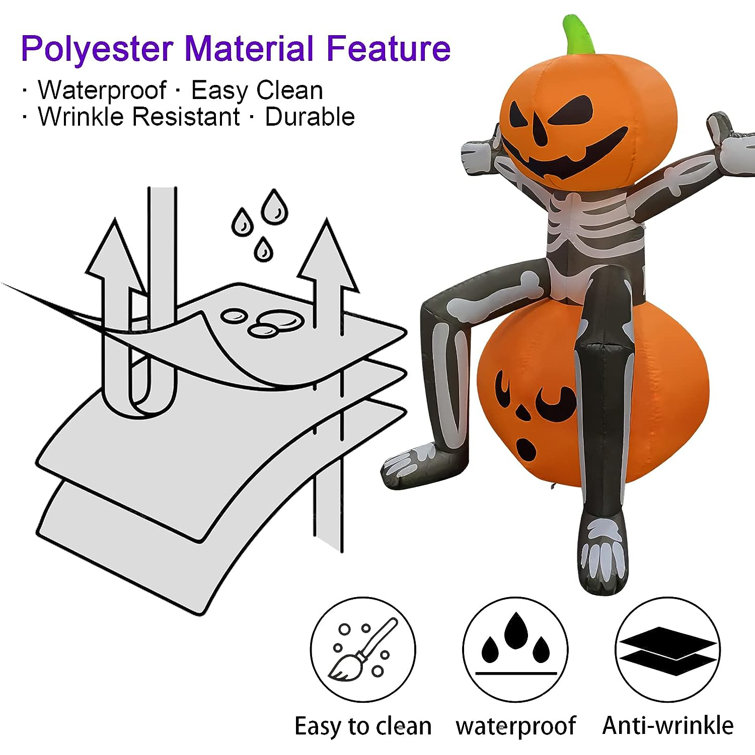The Holiday Aisle® Halloween Inflatable 5FT Skull Skeleton Pumpkin Head ...