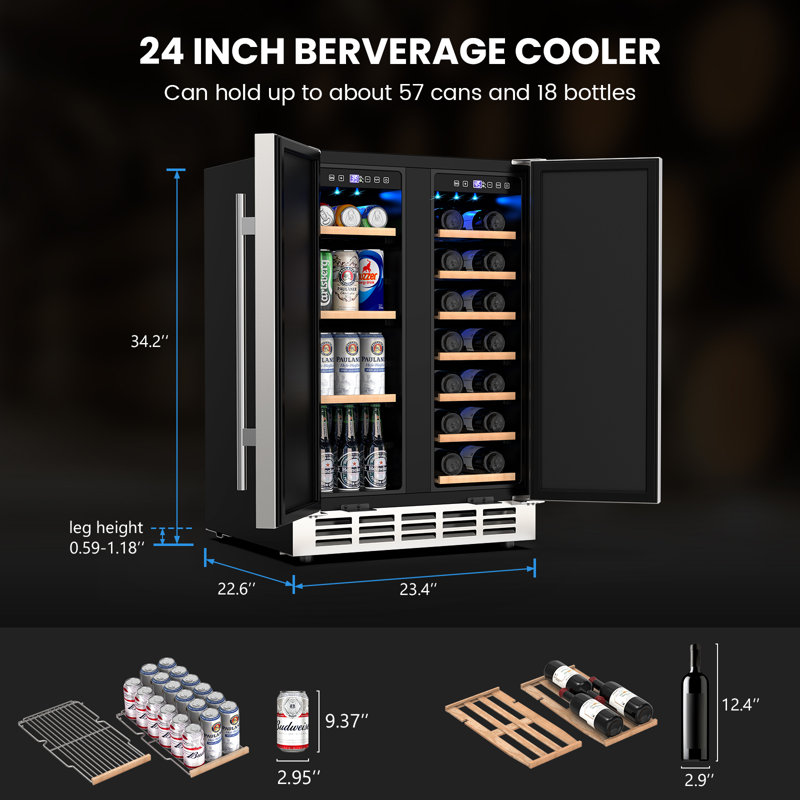 Domccy® Dual Zone Wine Cooler Beverage Refrigerator, 24 inch Wine ...