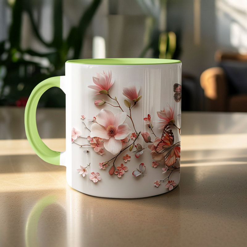 East Urban Home Butterfly Design 11oz Accent Mug – White Ceramic Coffee ...