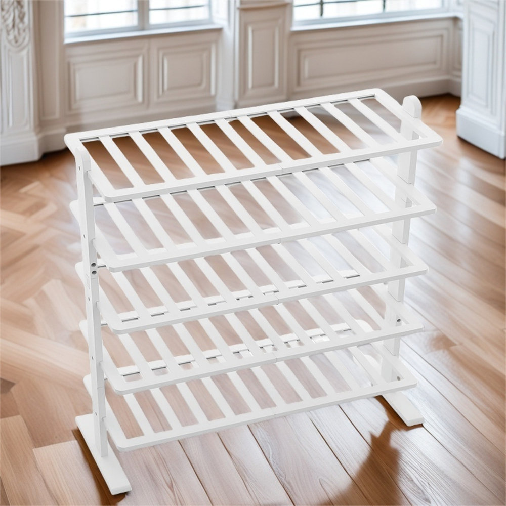 Latitude Run® White Shoe Rack, 5-Layer Bamboo Shoe Rack Storage Rack ...