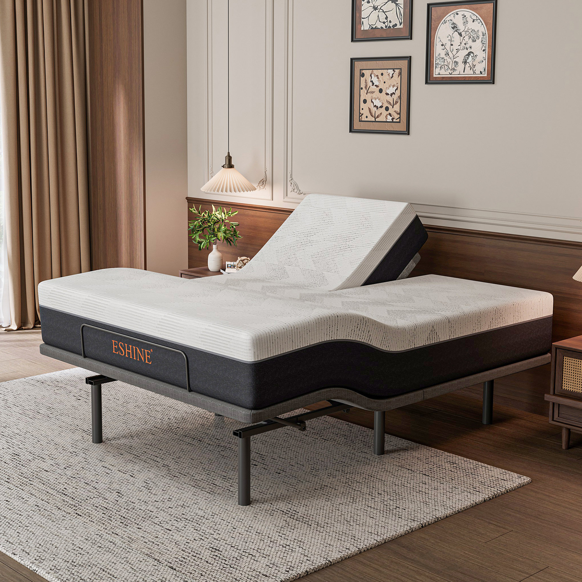 ESHINE Adjustable Bed Frame With 12'' Memory Foam Mattress, Zero ...