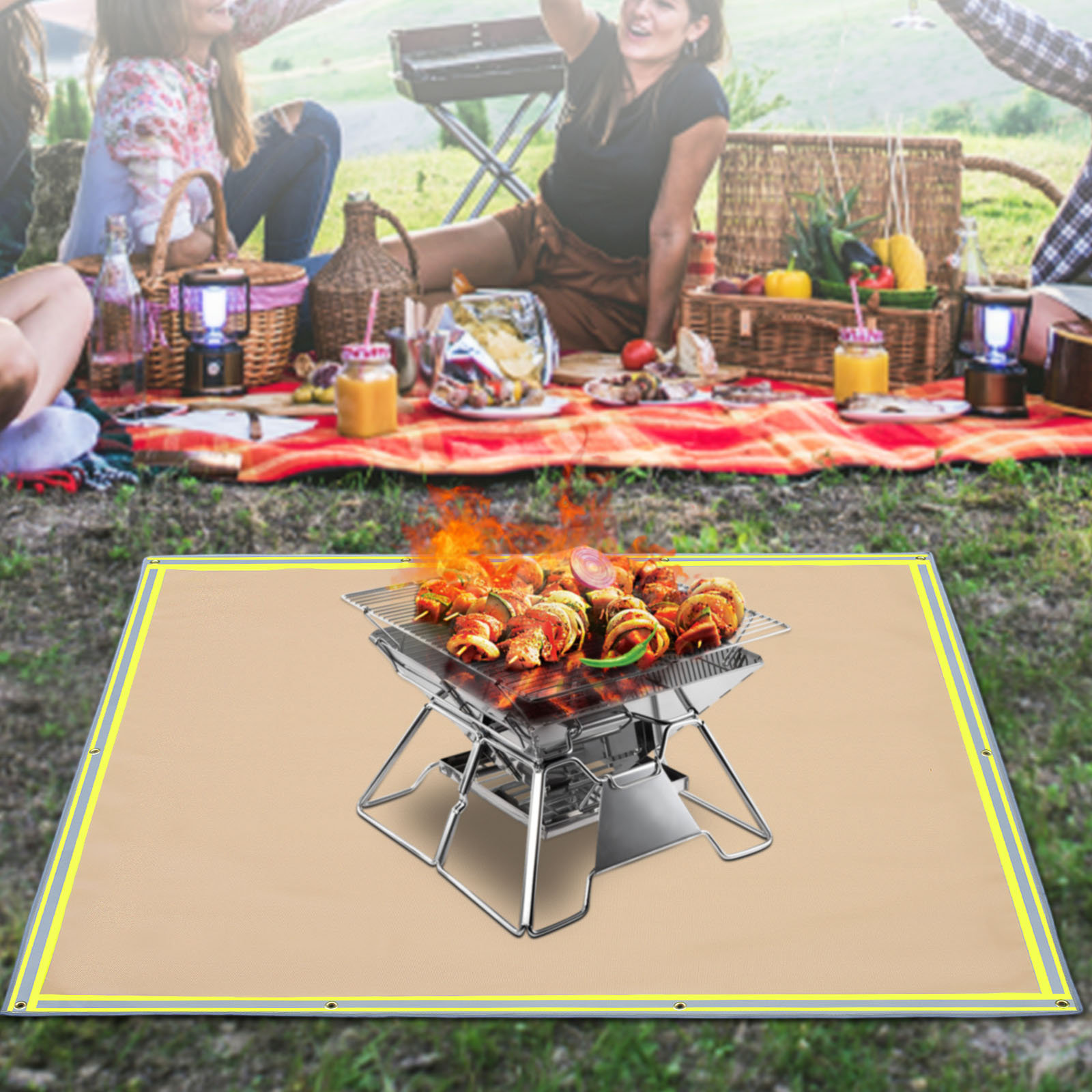 VEVOR Fire Pit Mat, 67" x 60" Fire Blanket, Fibreglass Welding Blanket ...