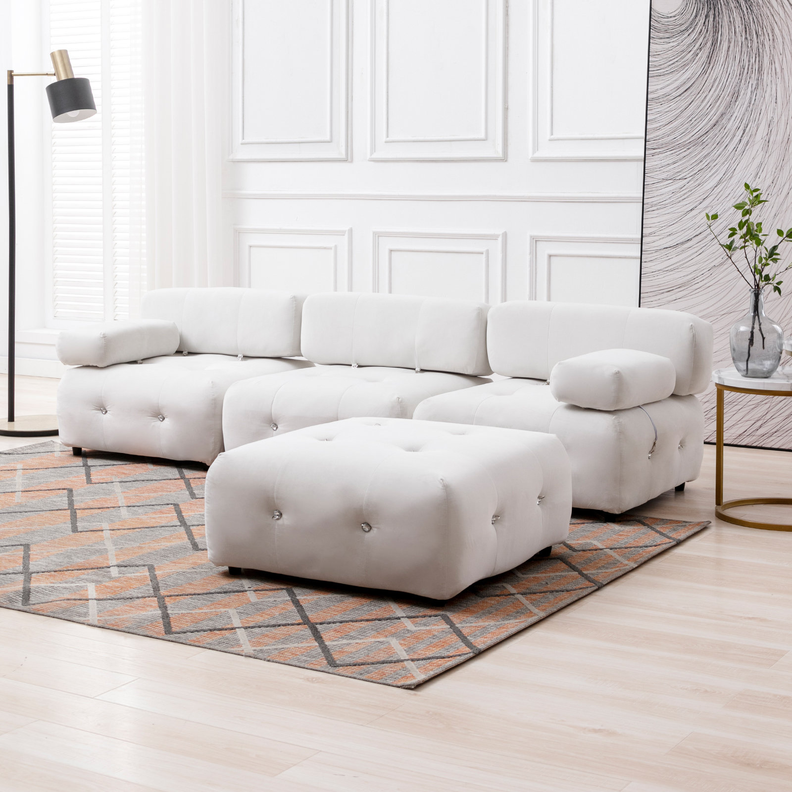 Mercer41 103.5" W L Shaped Convertible Modular Sectional Sofa, Velvet ...