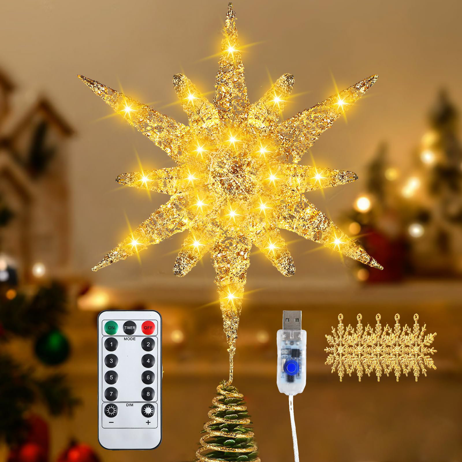 TULGIX 3D Tree Toppers Christmas Decorations with LED Lights | Wayfair