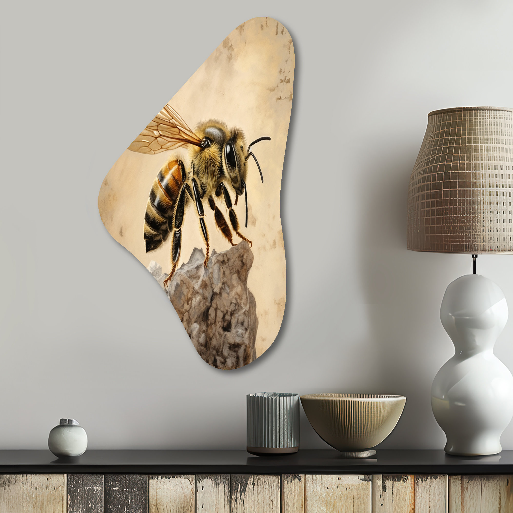 Design Art Floral Bee II - Bee Boomerang Shape Assymterical Metal Wall ...