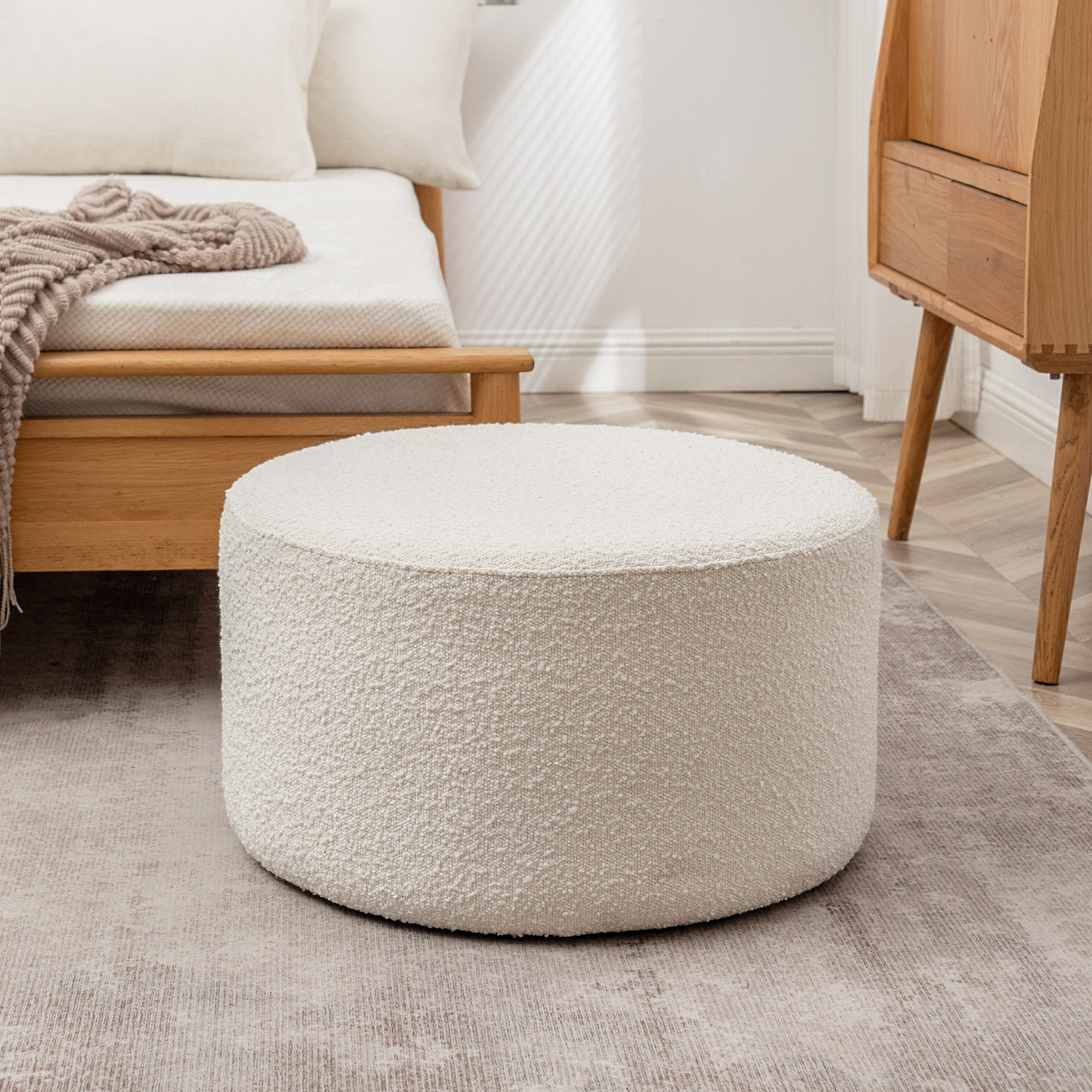 Wade Logan® Brichelle 24'' Wide Modern Round Upholstered Ottoman ...