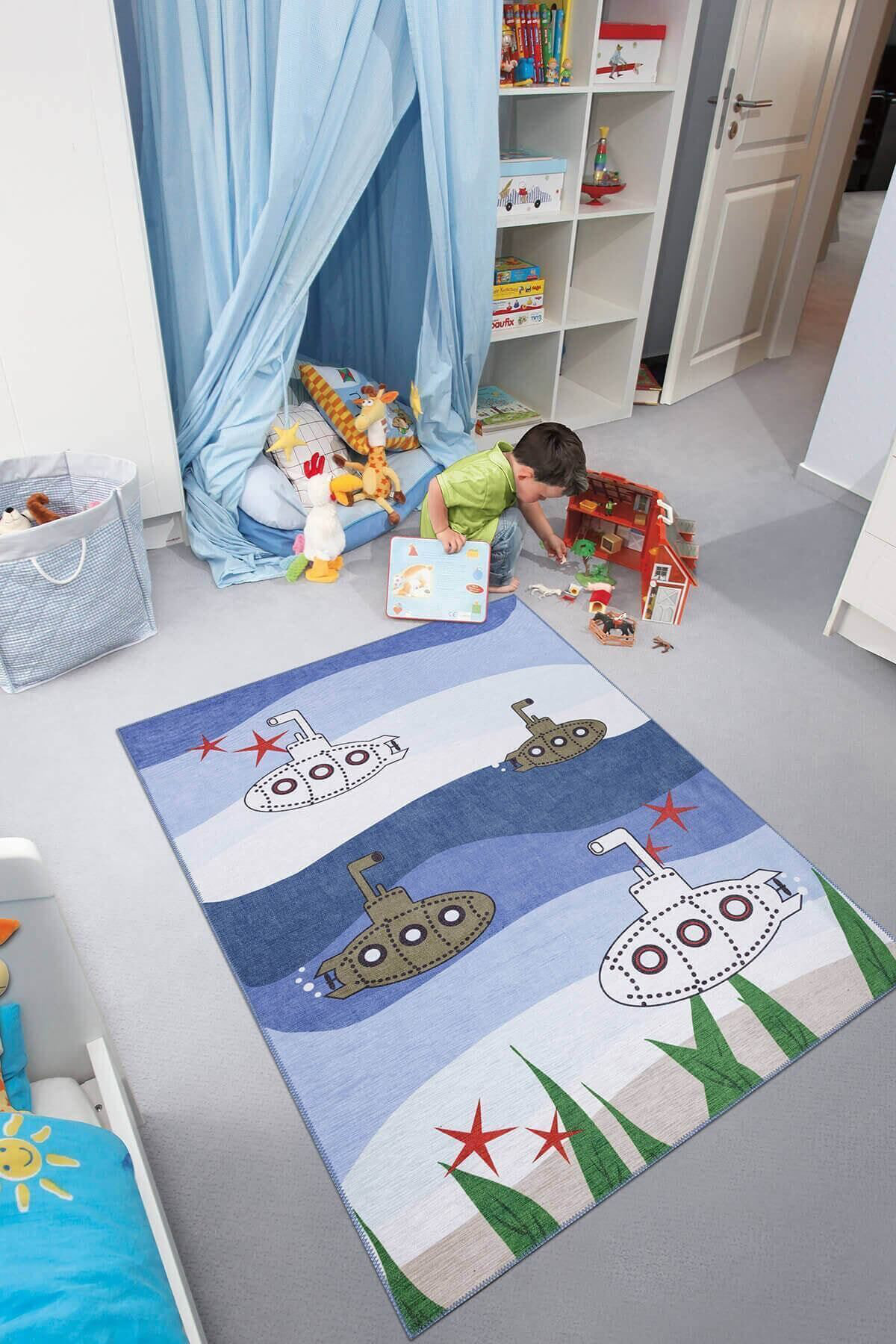 Sunside Sails Woven Base Decorative Underwater Themed Kids' Rug in Blue ...