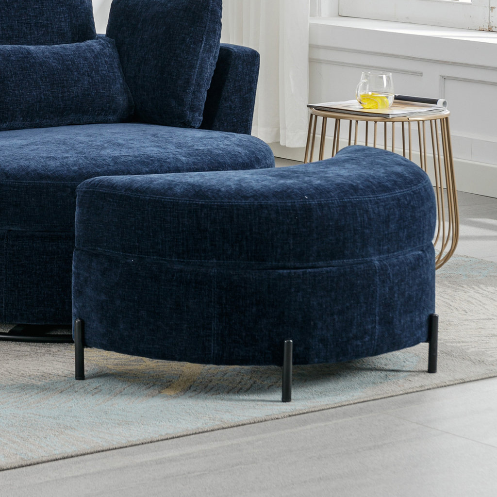 Everly Quinn Chenille Upholstered Half Crescent Moon Storage Bench ...