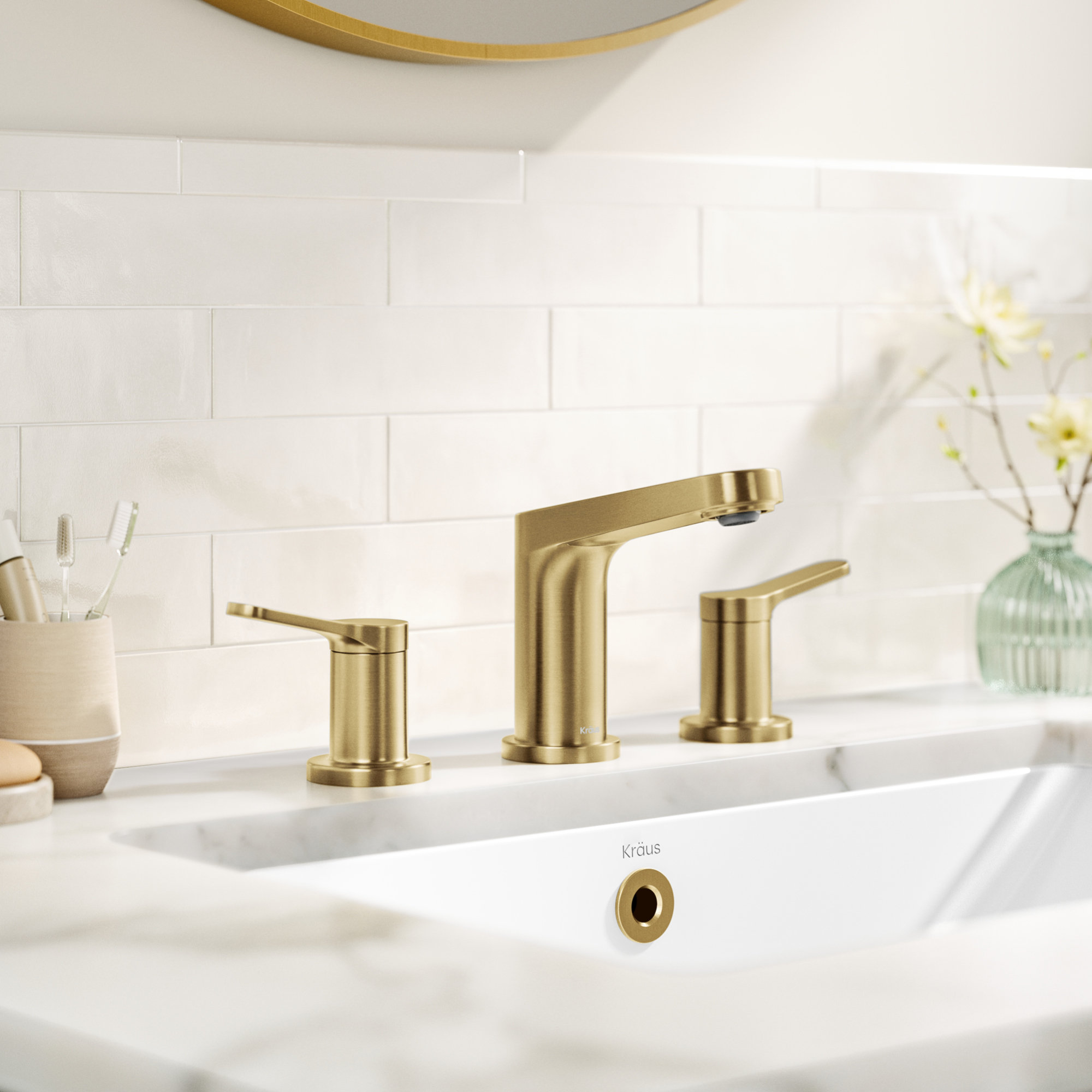 KRAUS Indy Widespread Bathroom Faucet In Spot-Free With 2 Handles, Pop ...