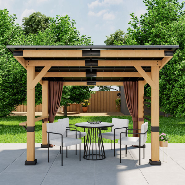 hodoyodo 10' x 12' Cedar Wood Gazebo with Metal Roof - Outdoor Pavilion ...