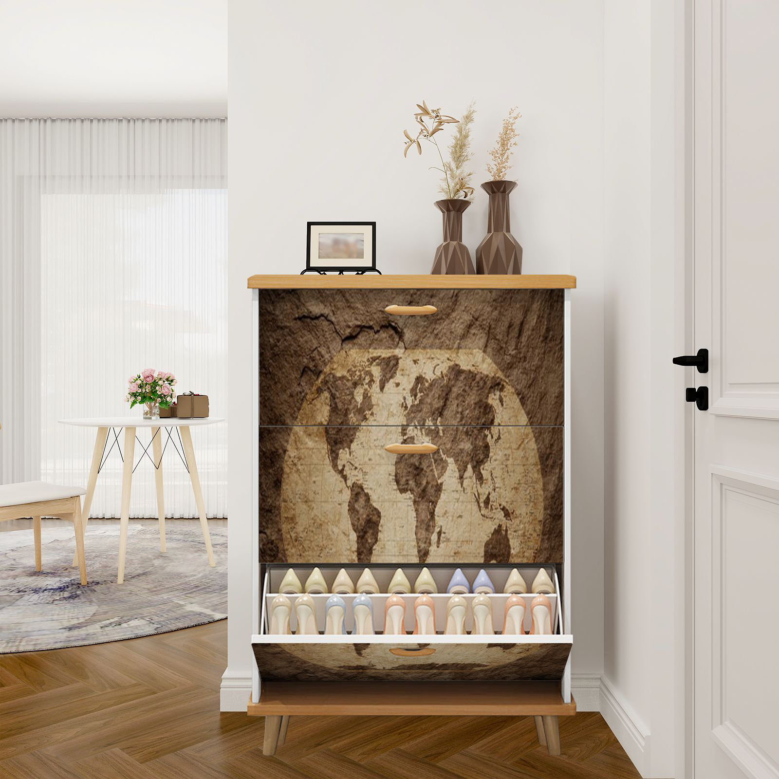 East Urban Home Shoe Storage Cabinet with 3 Flip Drawers for world map ...