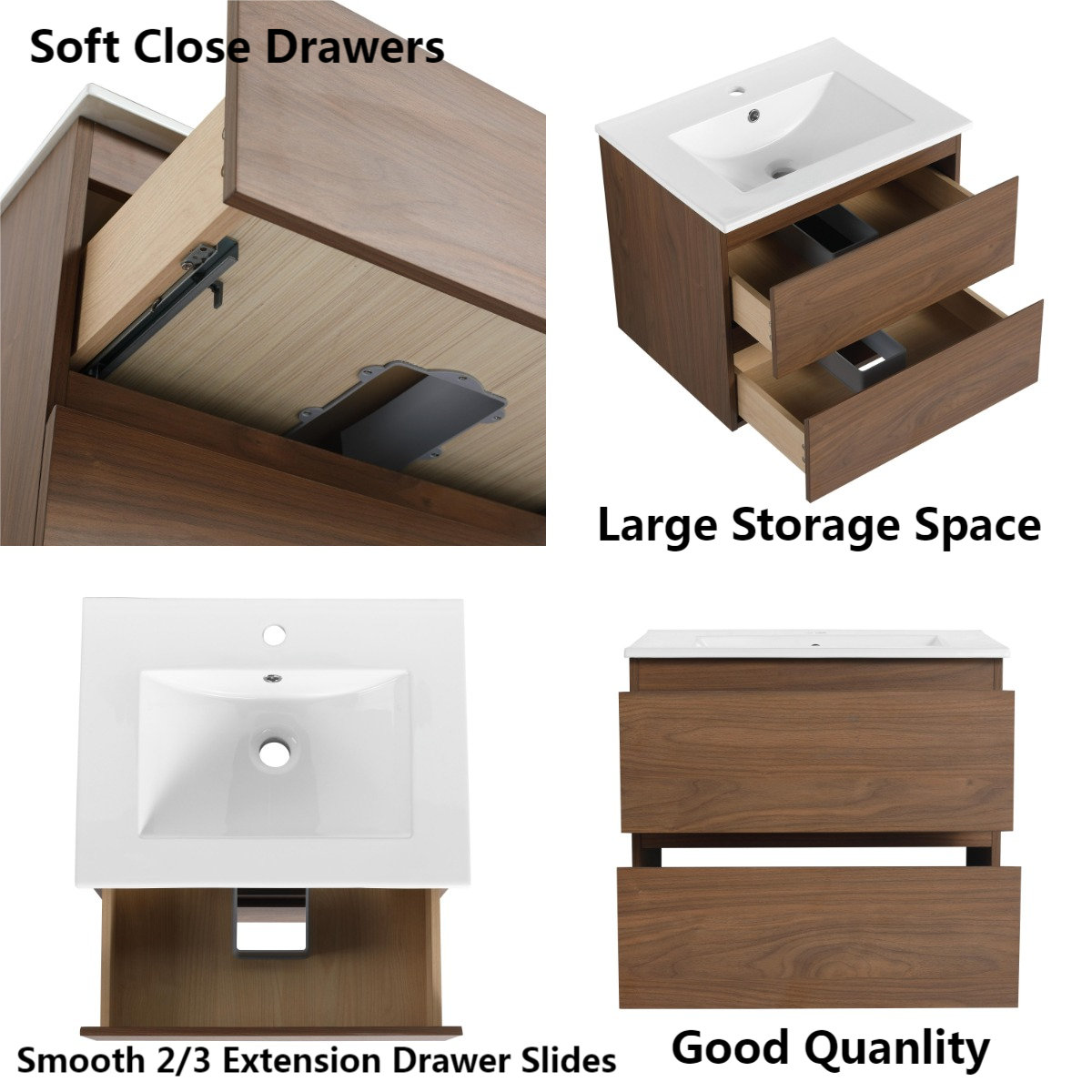 Ebern Designs Brown Oak Wall Mounted Floating Bathroom Vanity Sink ...