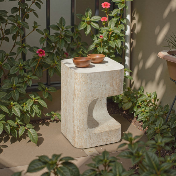 RST Brands Grover Outdoor Faux Stone Asymmetrical Side Table - White ...