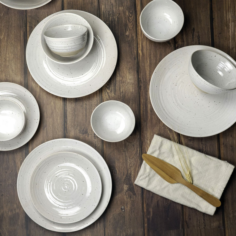 Sango Siterra 16-Piece Rustic White Stoneware Dinnerware Set - Service ...