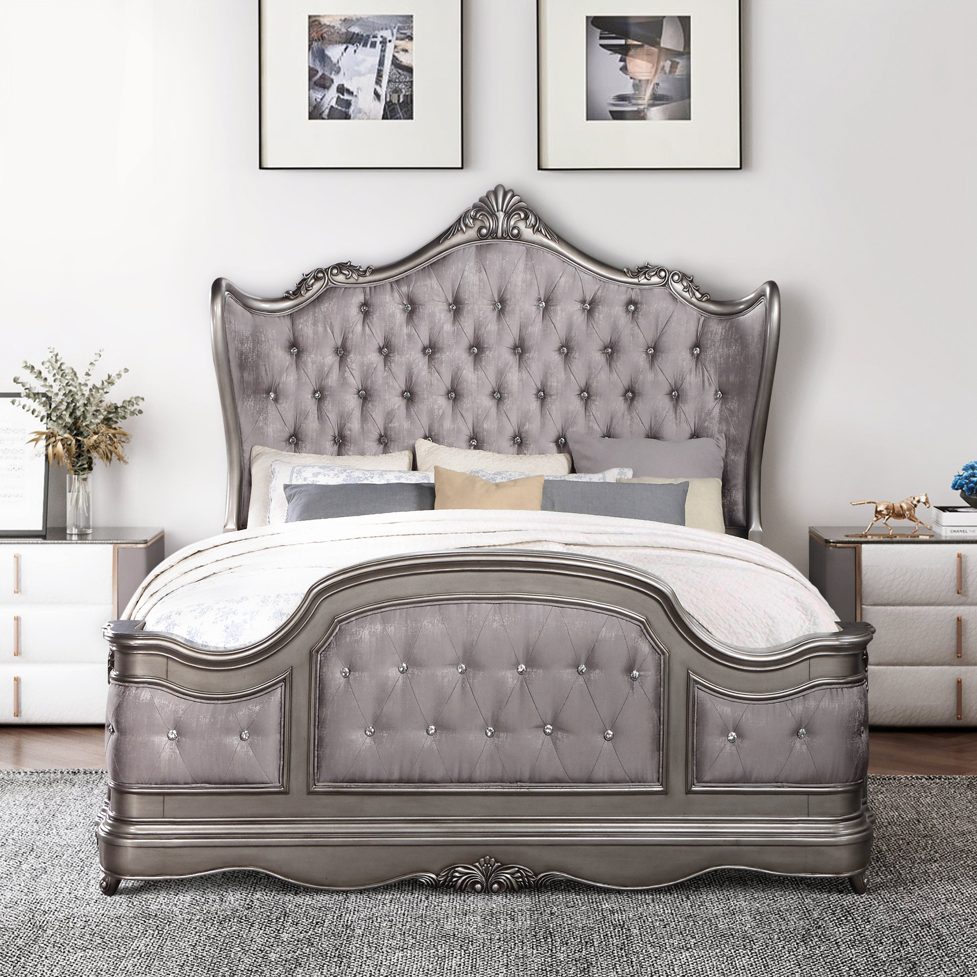 Plethoria Olander Antique Platinum and Gray Wingback Bed | Wayfair