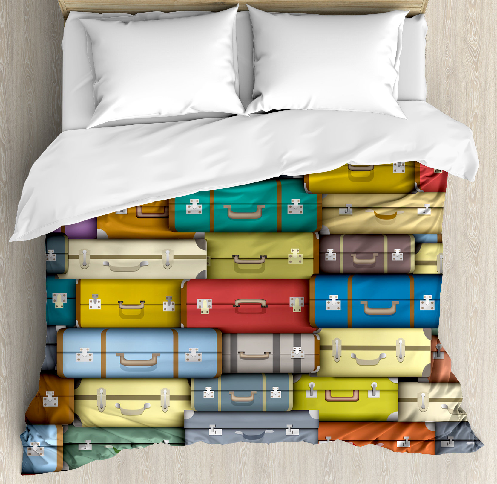Ambesonne Modern Colorful Suitcases Background Vintage Travel Voyage ...