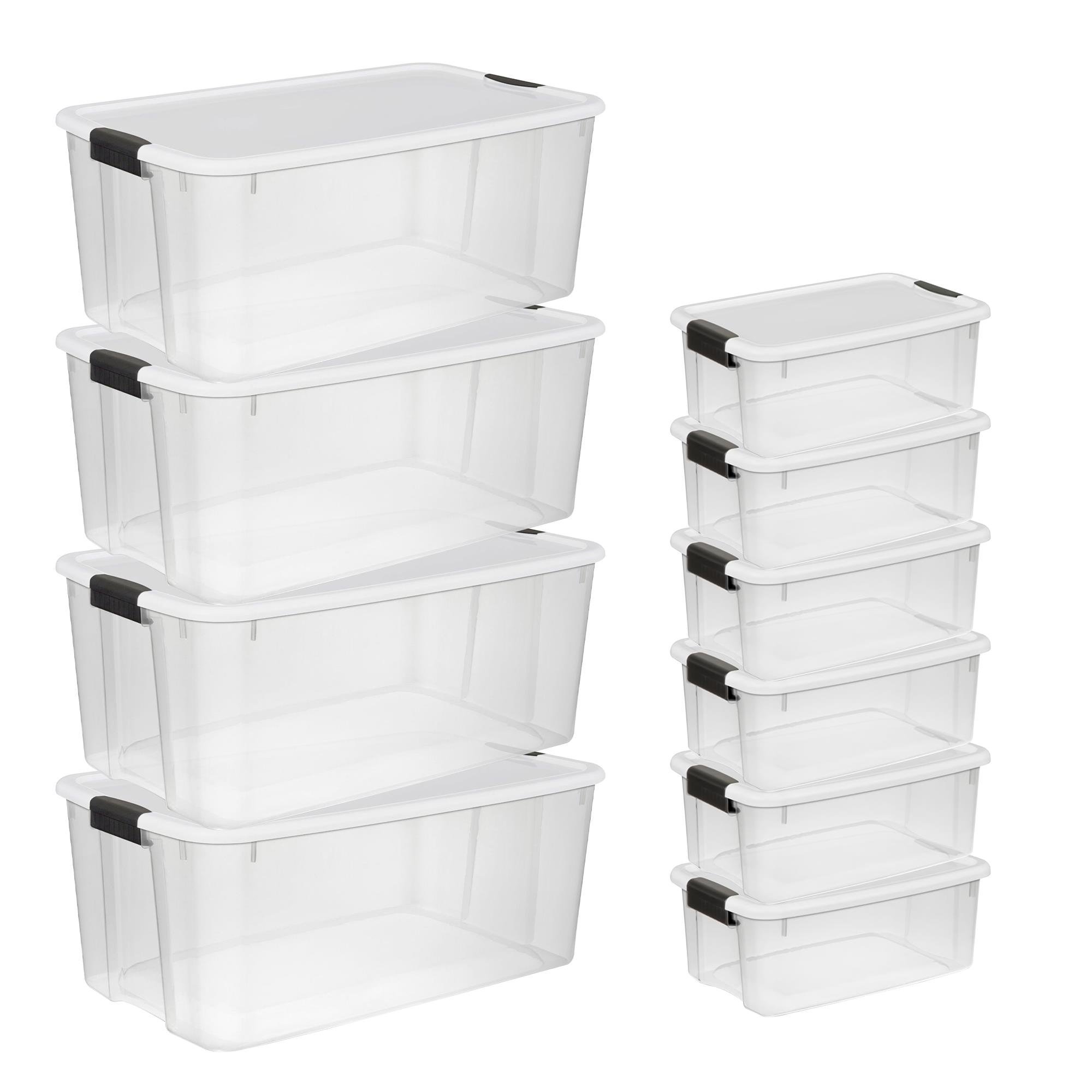 Sterilite 116 Quart Latch Lid Tote, 4 Pack, and 18 Quart Latch Lid Tote ...
