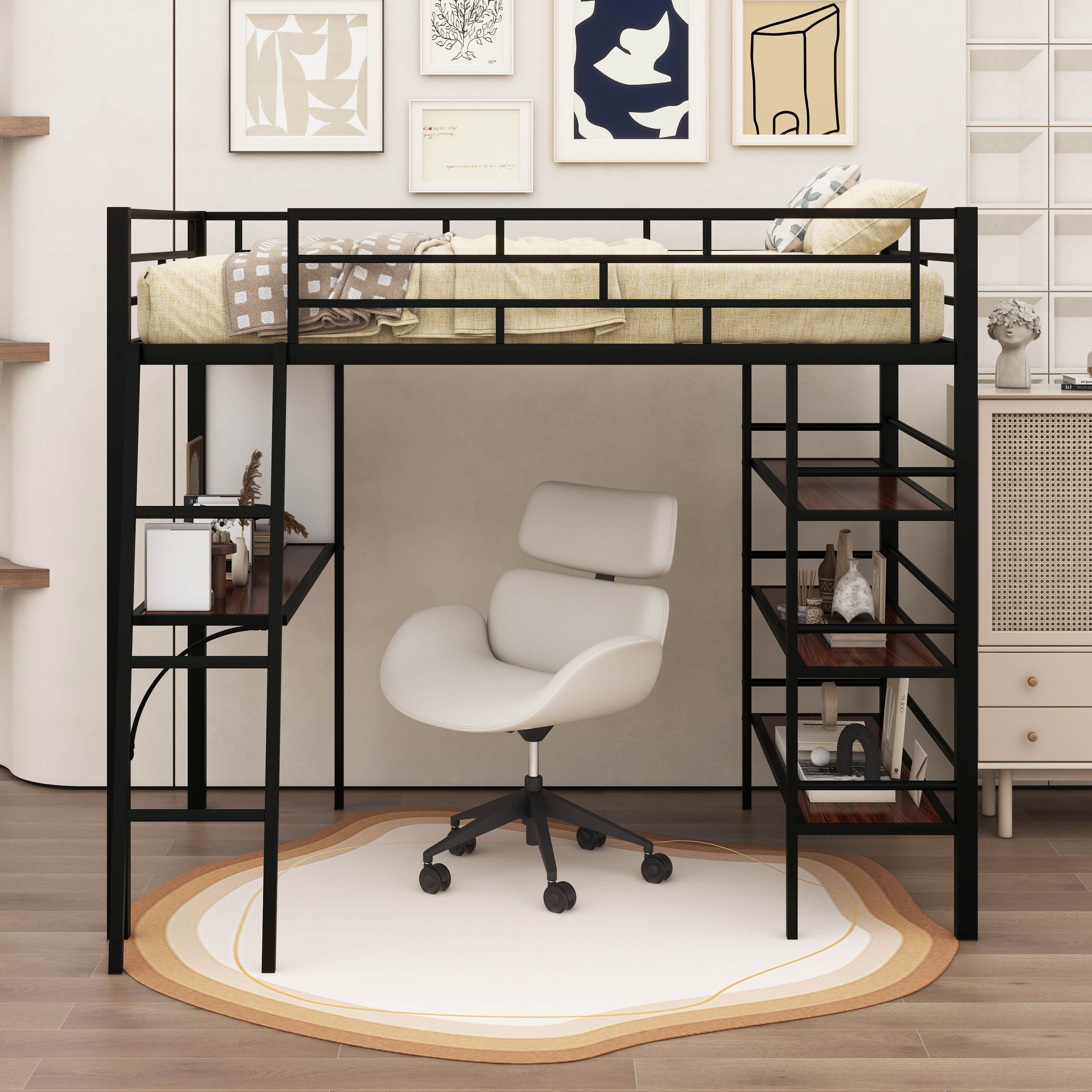 Latitude Run® A Twin-Sized Loft Bed Made Of Metal, Featuring Three ...