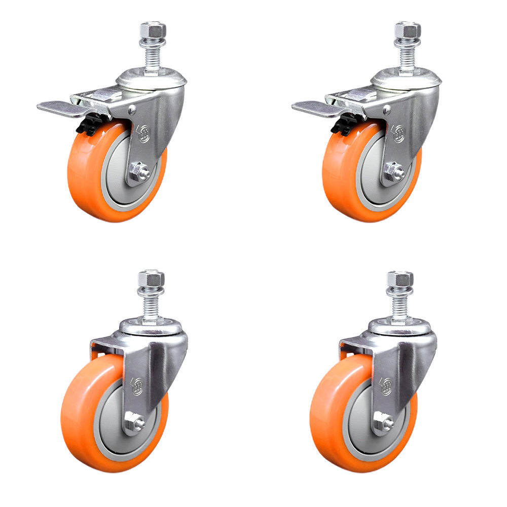 Service Caster 4 Inch SS Polyurethane ½ Inch Threaded Stem Caster Set 2 ...