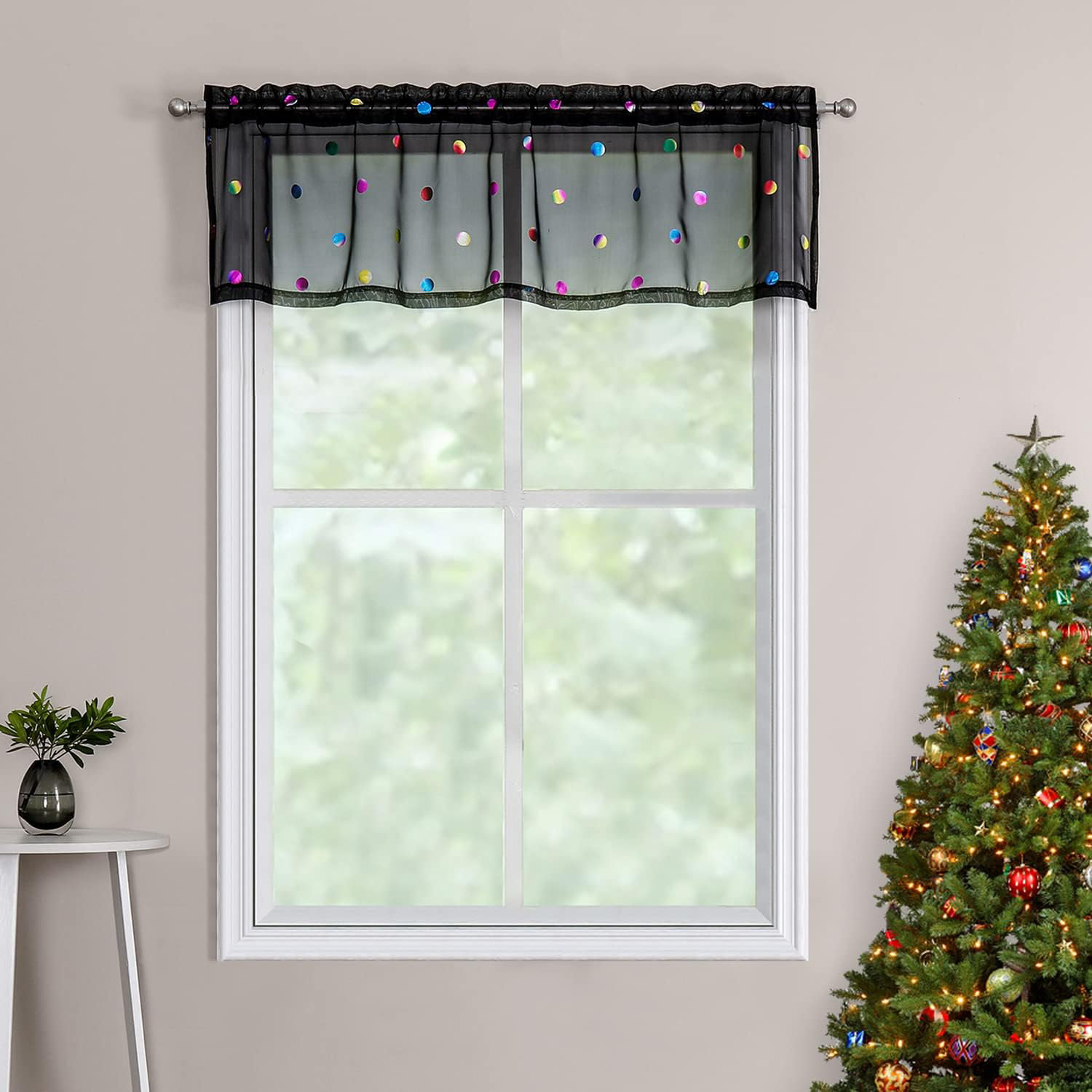 RAPTIZ Black Kitchen Valances Curtain 15" Colorful Metallic Polka Dots ...