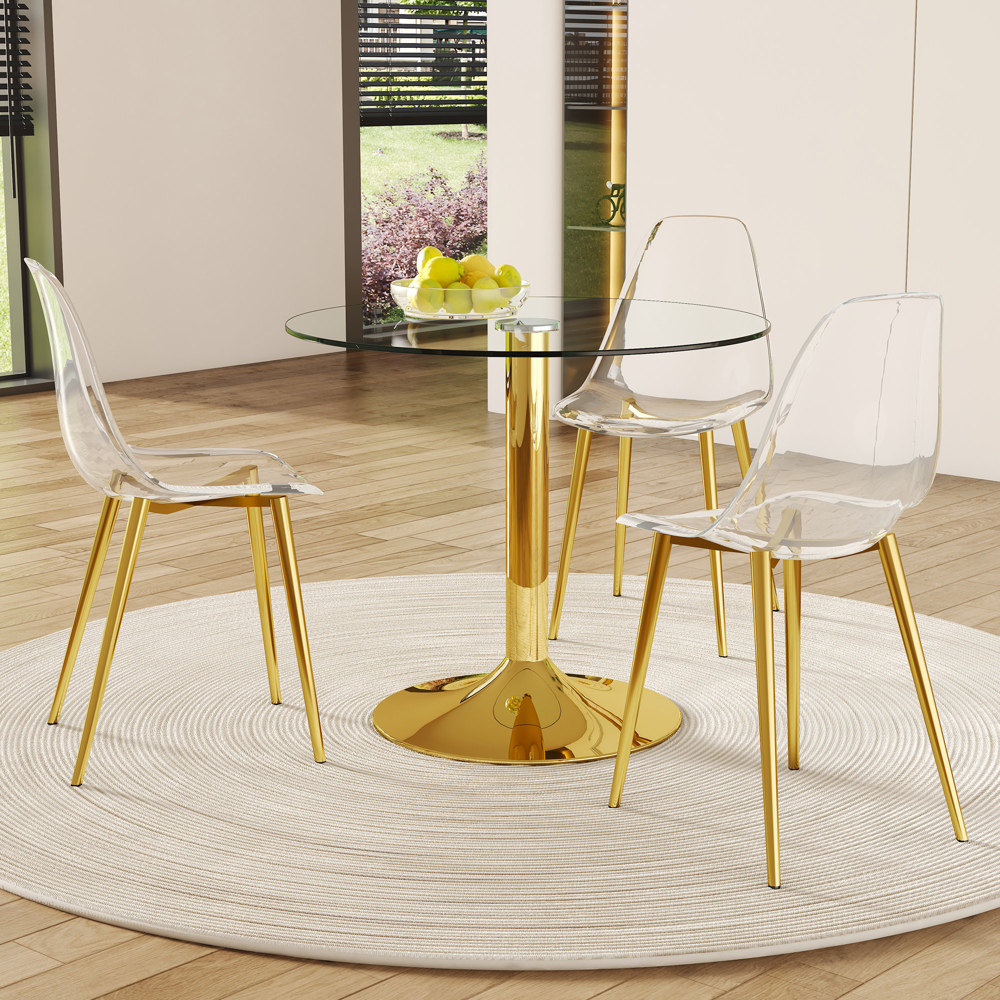 Ivy Bronx Table And Chair Set.A 35" Transparent Tempered Glass Round ...