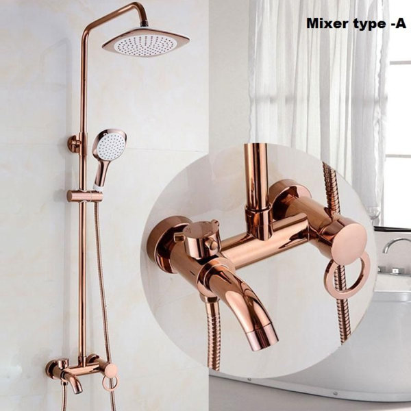 Juno Showers Rose Gold 8" Rainfall Shower Set with 3-Function Mixer ...