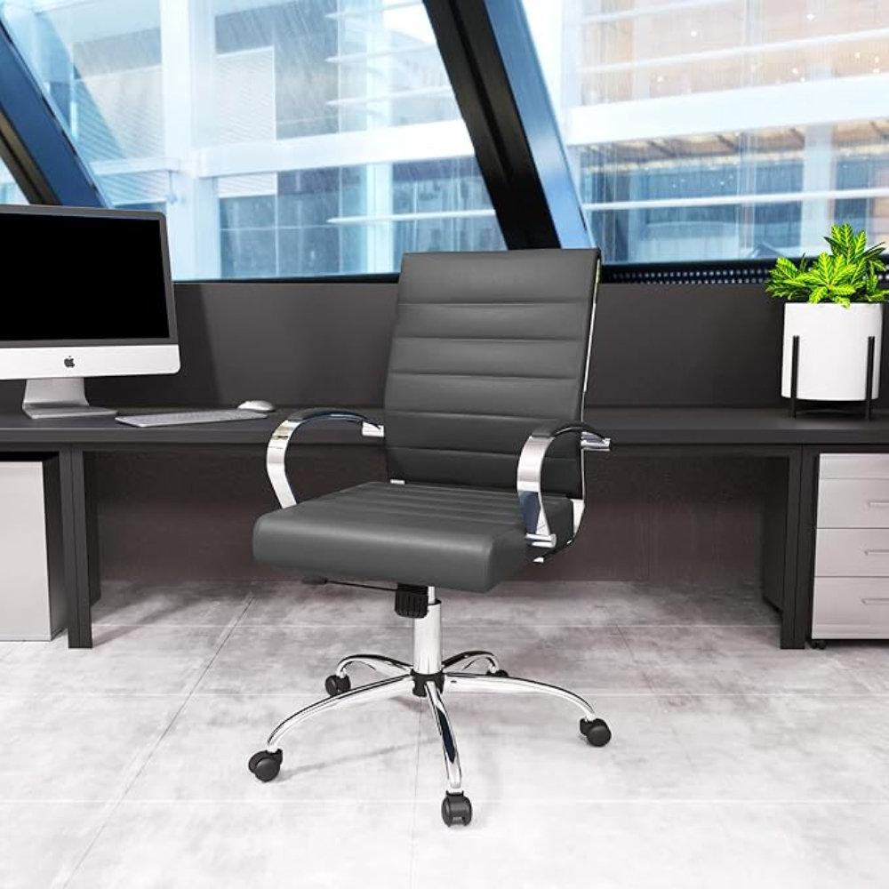 Orren Ellis Leisuremod Benmar Modern Mid-Back Adjustable Swivel Leather ...