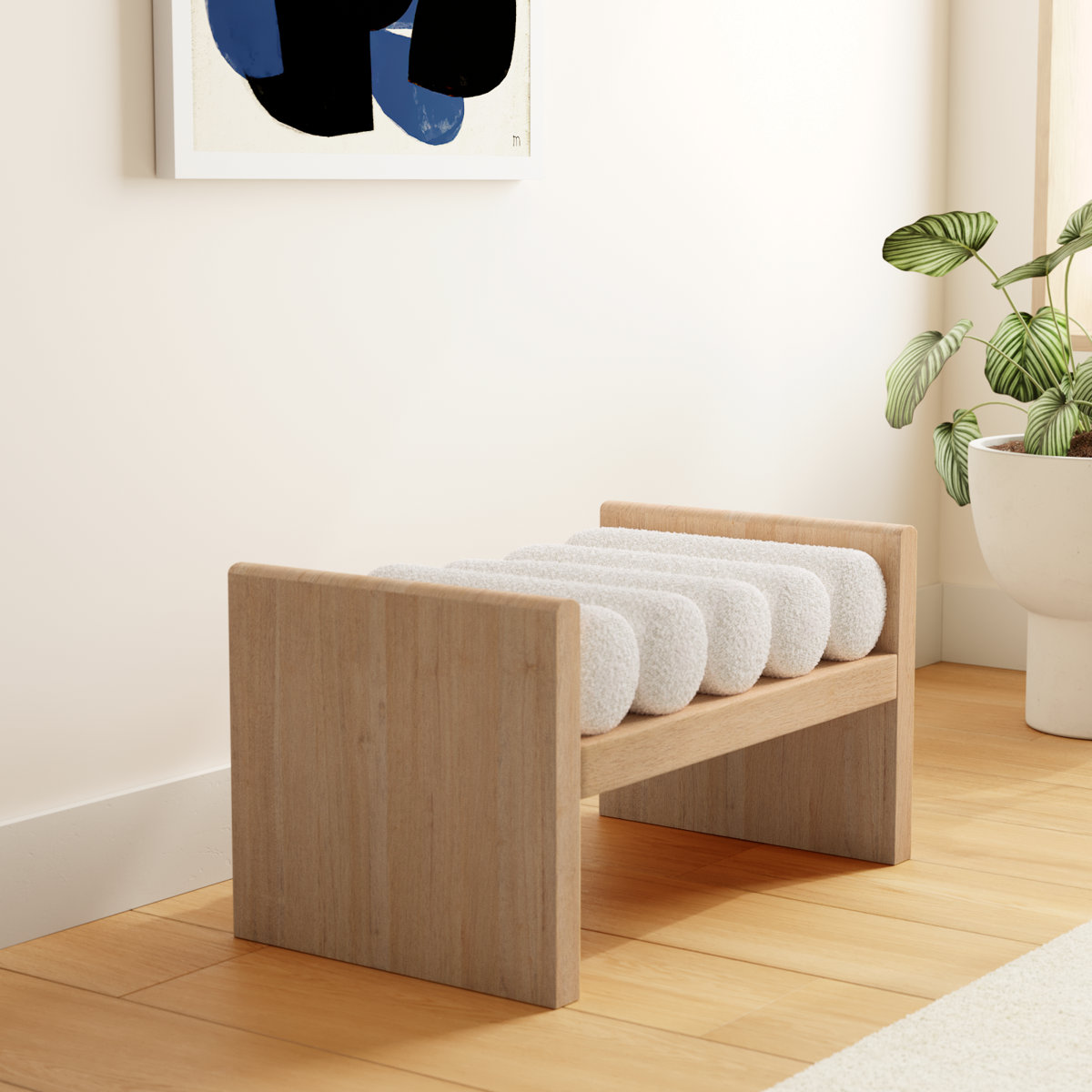 Latitude Run® Reeves Boucle Wood Bench & Reviews | AllModern