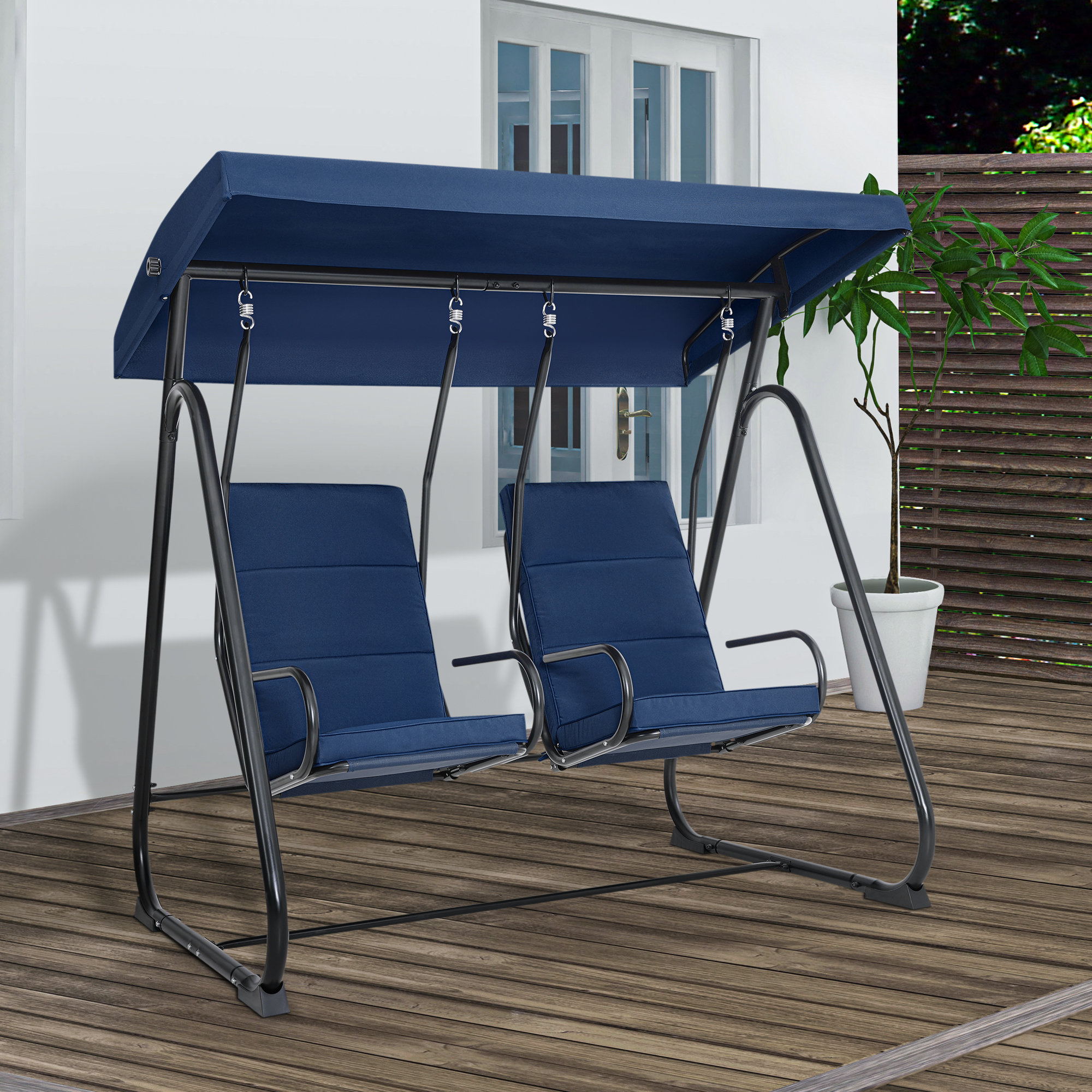 Latitude Run® Porch Swing for 2 Person, Outdoor Swing Chair with Canopy ...